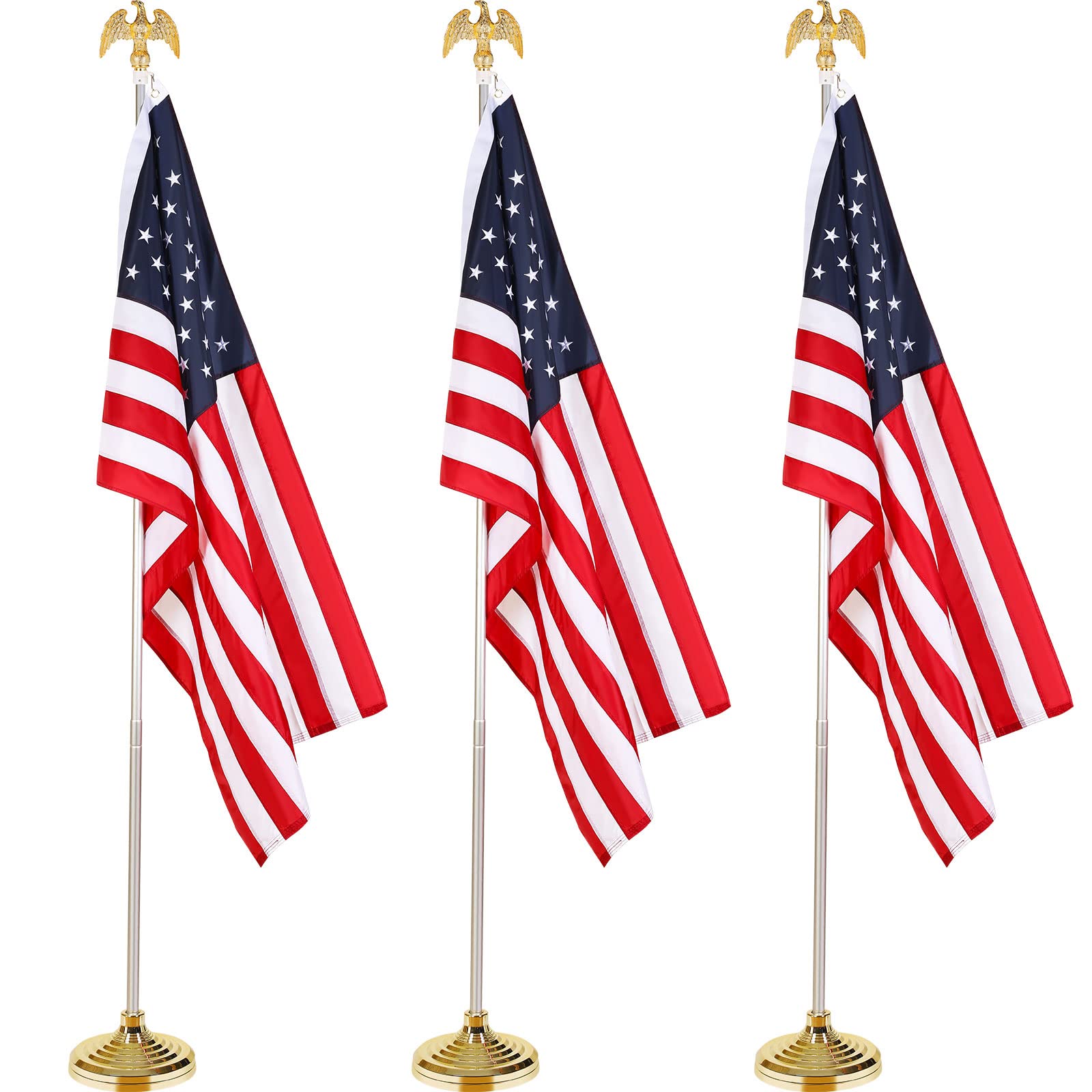 Therwen 3 Sets 8 ft Telescoping Indoor Flag Pole Kit 3 x 5 ft US ...