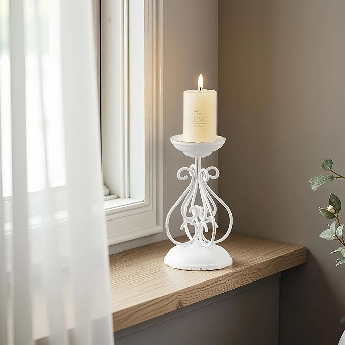 Amazon.com: SOFE Vintage Home Decor White Metal Pillar Candle Holder ...