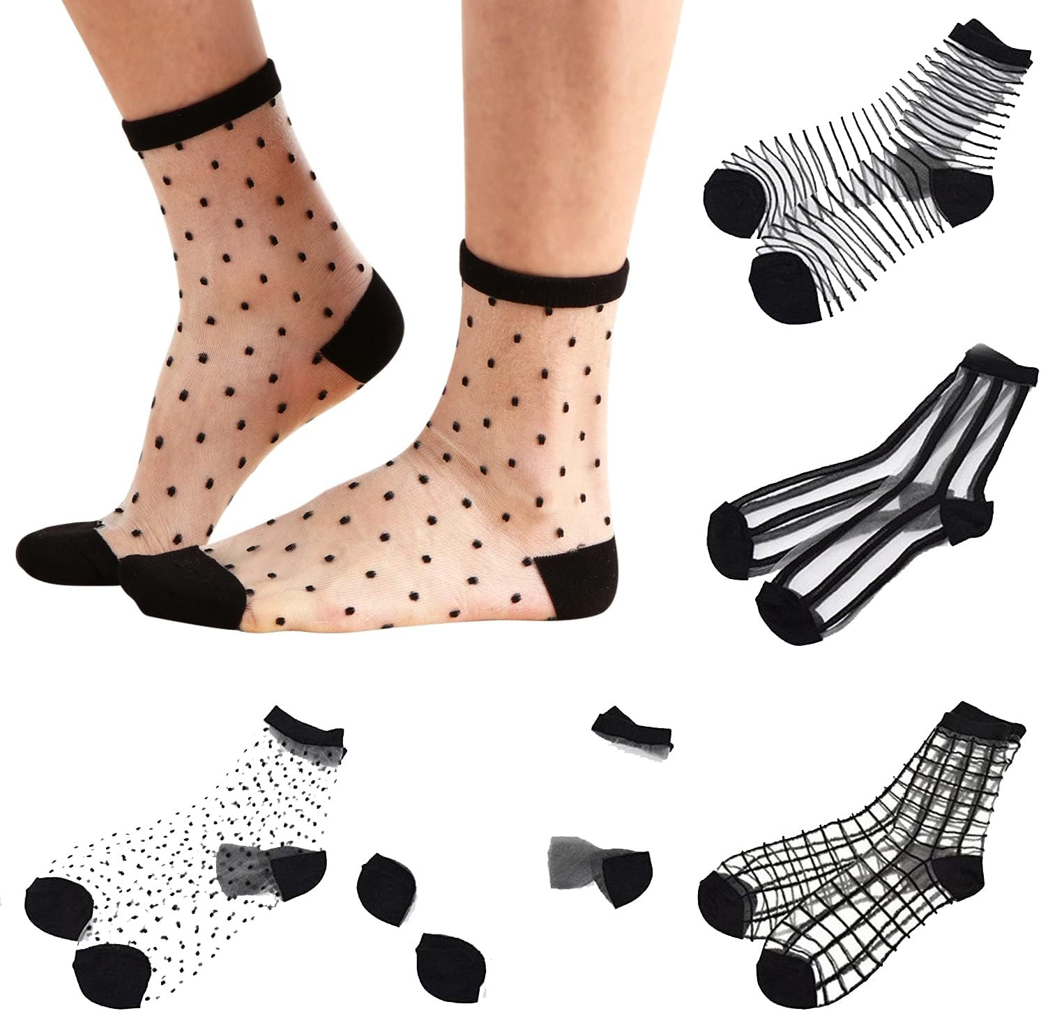 Amazon.com: sarahjayy 5 Pairs Sheer Socks women,Summer Thin Fishnet ...