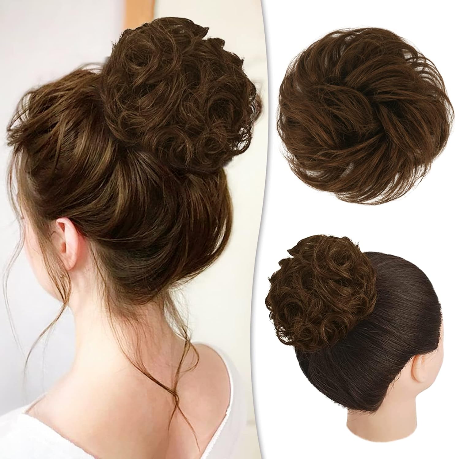 RUWISS Messy Bun Hair Piece 100% Human Hair Messy Rose Bun Hair Buns ...