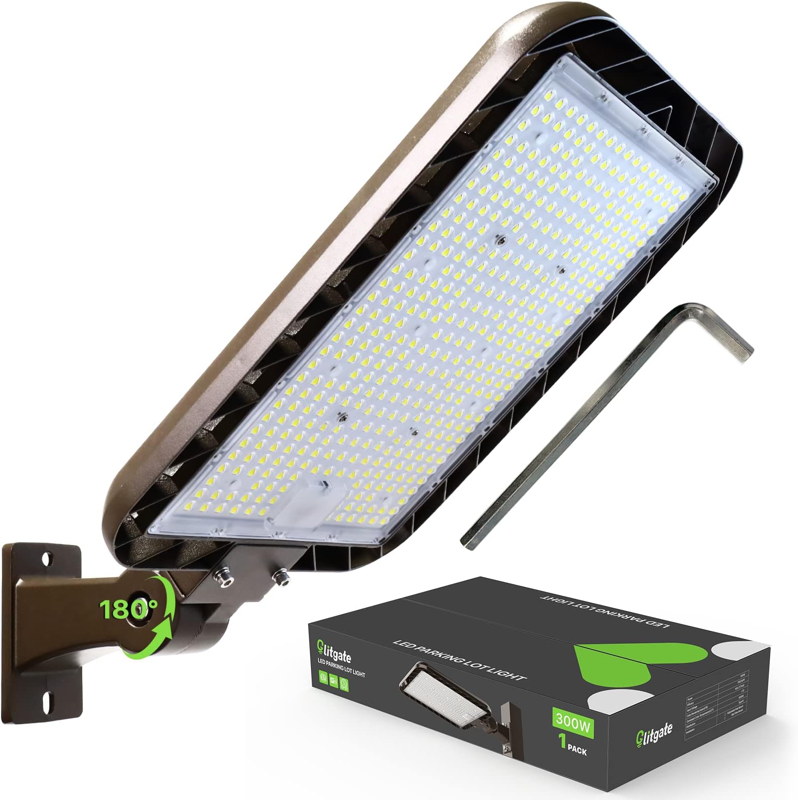 Glitgate 300W LED Parking Lot Light, 45000LM 5000K Adjustable Arm Mount ...