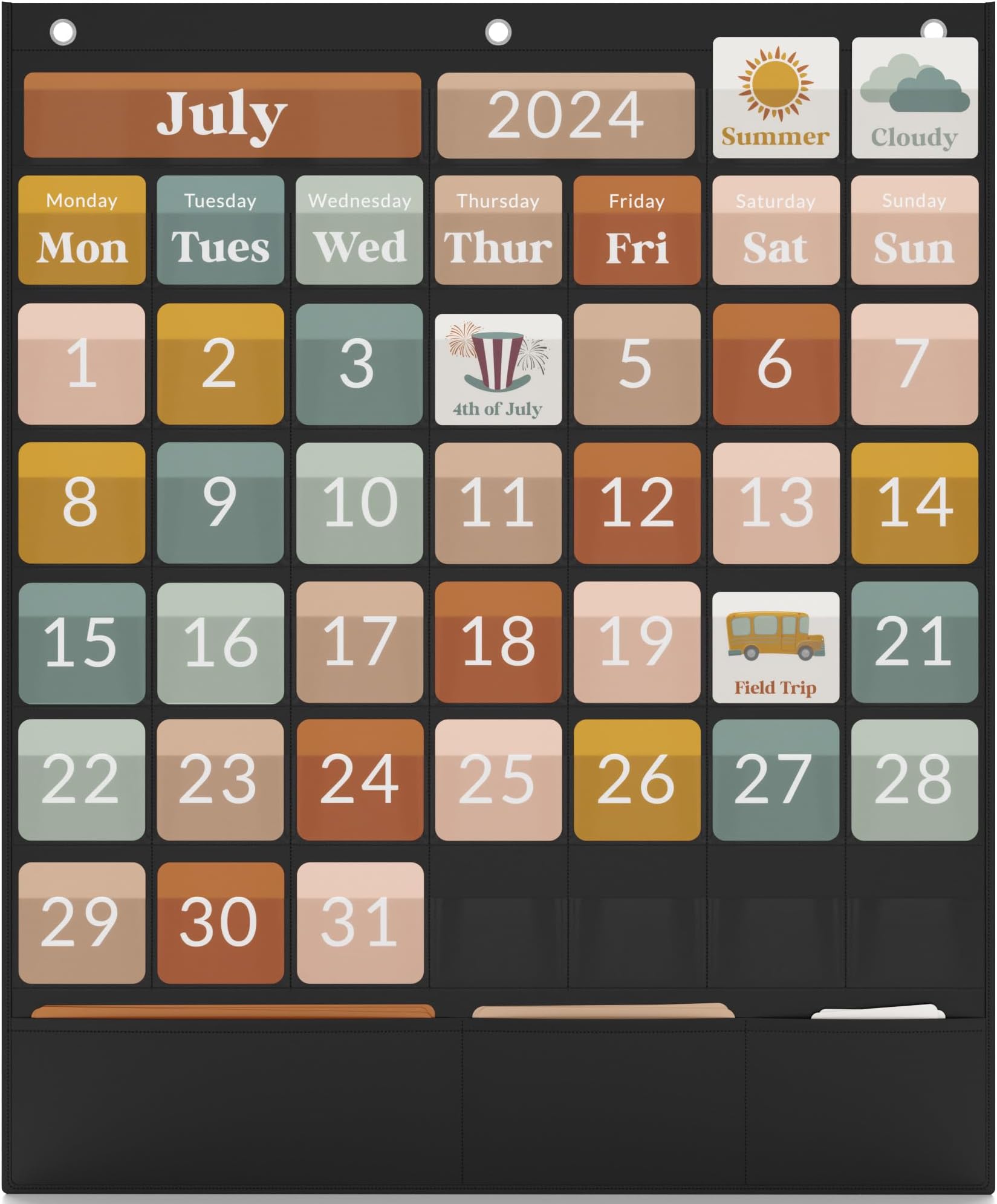 Amazon.com: Pasimy Classroom Calendar Pocket Chart Retro Groovy ...