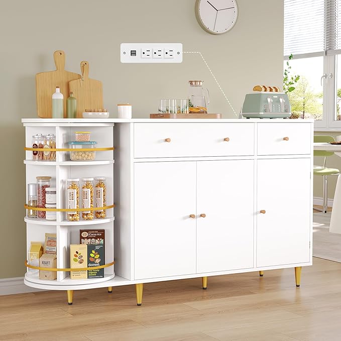 Amazon.com - DICTAC White Buffet Cabinet with Storage and Power Outlets ...