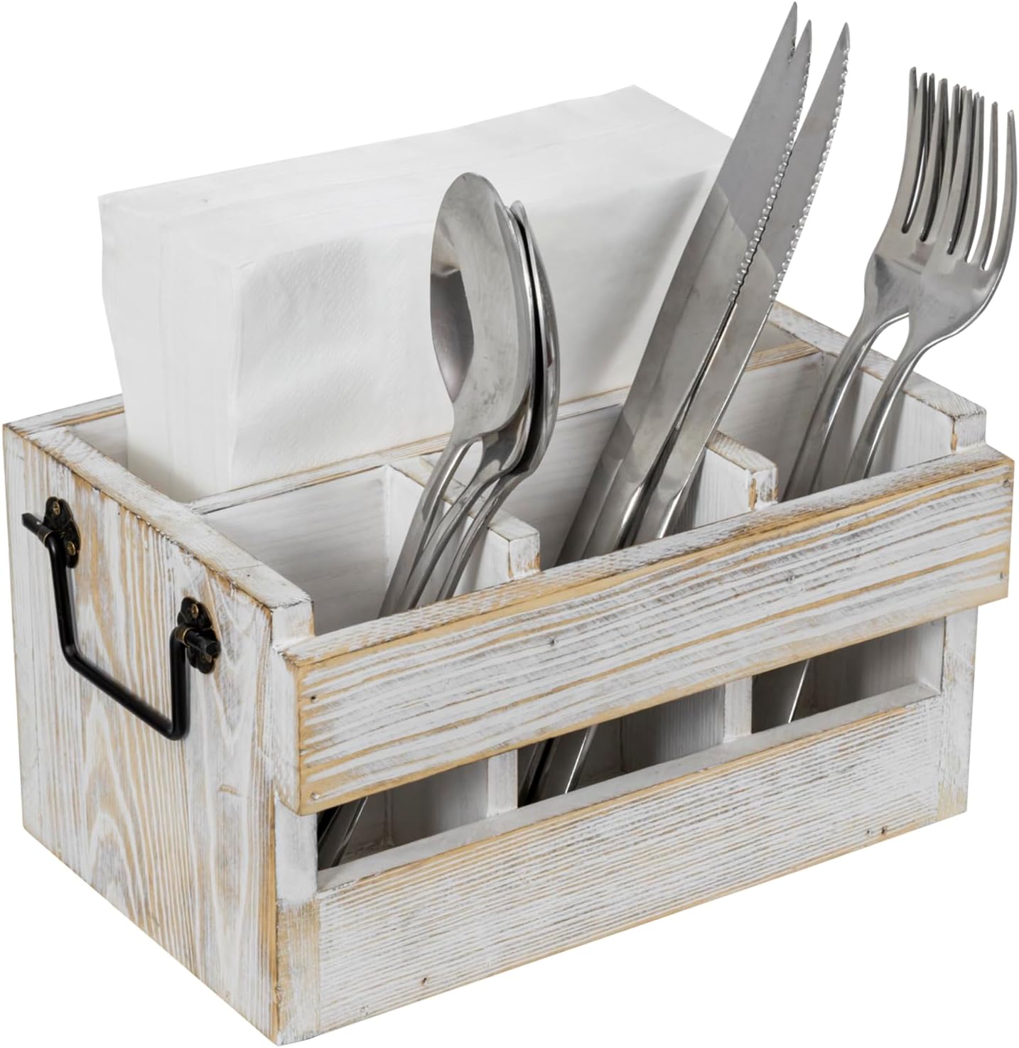 Amazon.com: MyGift Wood Utensil Holder and Napkin Tray, Shabby White ...