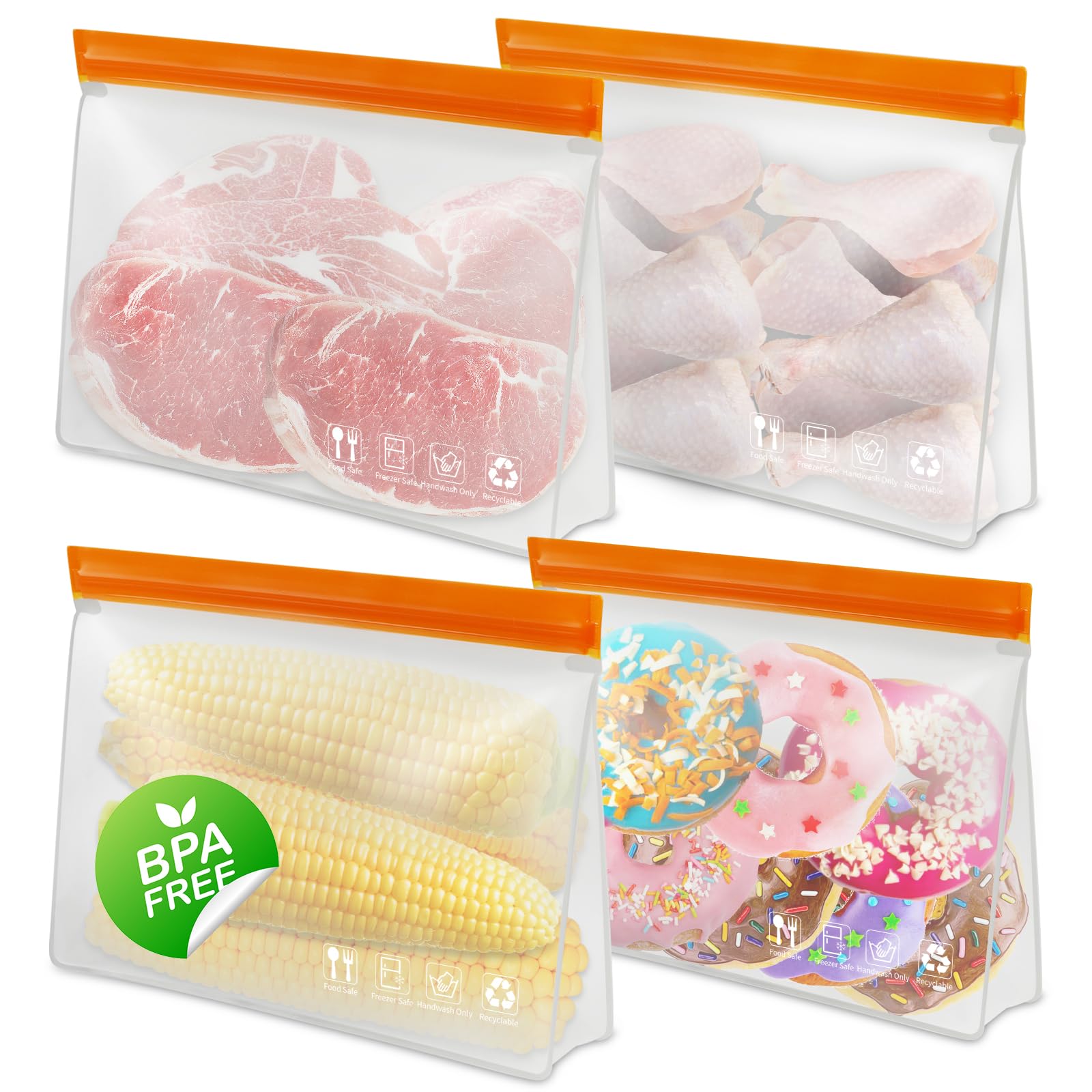 Amazon.com: Reusable Freezer Bags, Stand Up Leakproof Gallon Vegetable ...