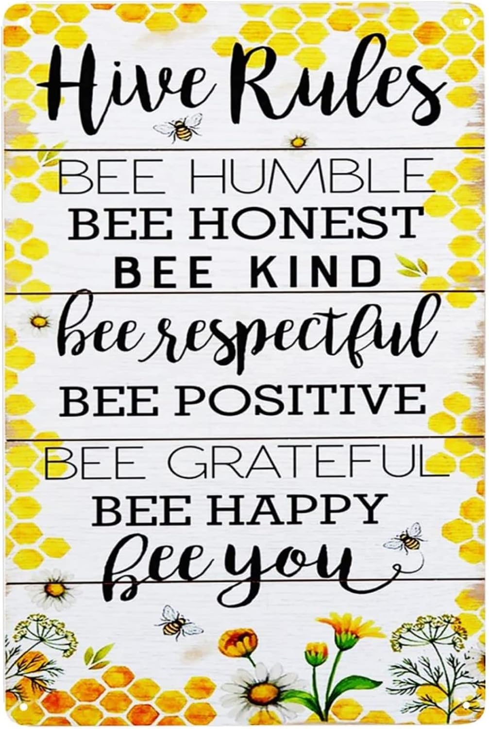 Amazon.com: Funny Hive Rules Sign, Bee Humble Retro Sign, Bee Honest ...