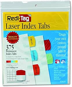 Redi-Tag Laser Printable Index Tabs, Permanent Adhesive, 1-1/8 x 1-1/4 ...
