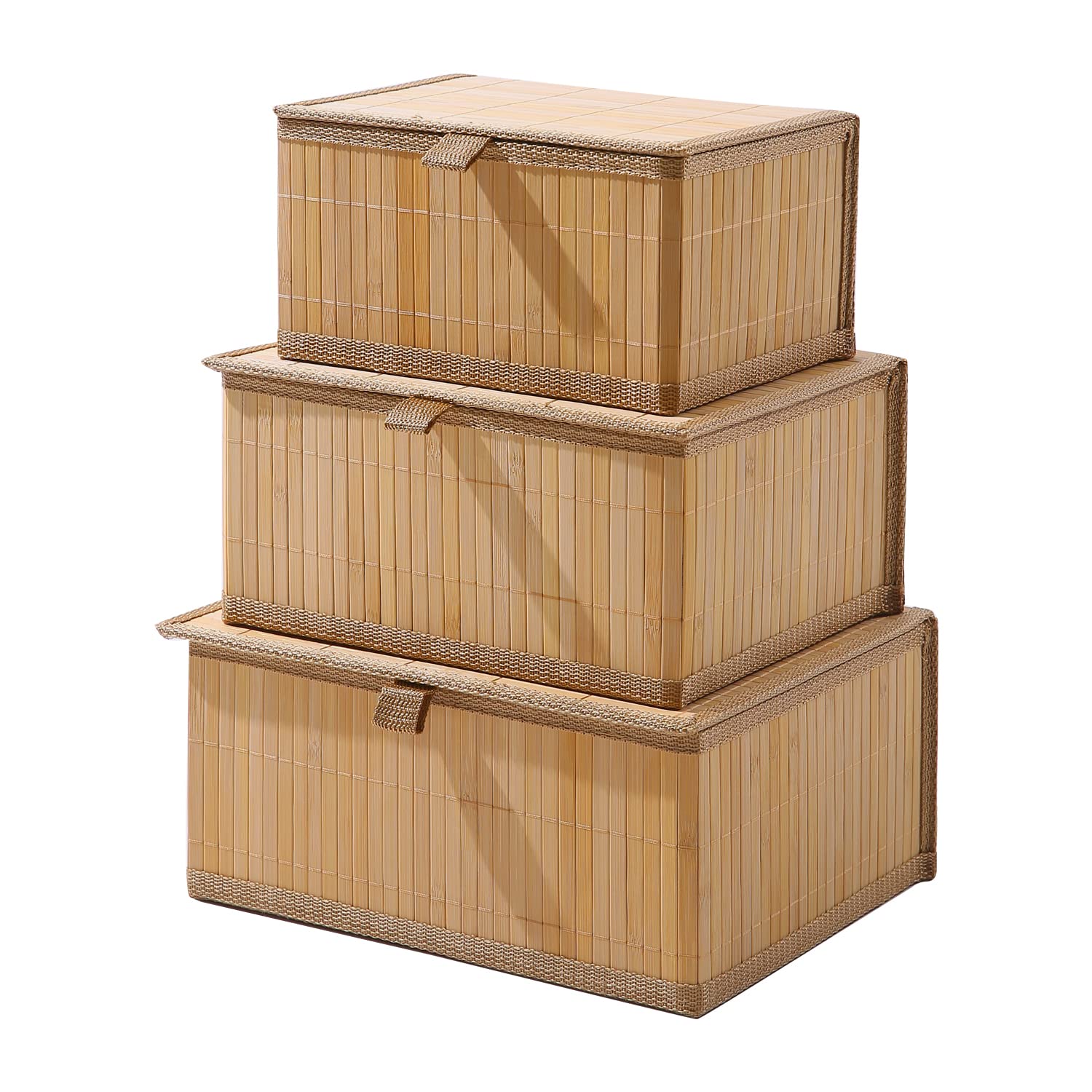 HomeStorie Eco-Friendly Bamboo Storage Boxes with Lid, Brown, Large ...