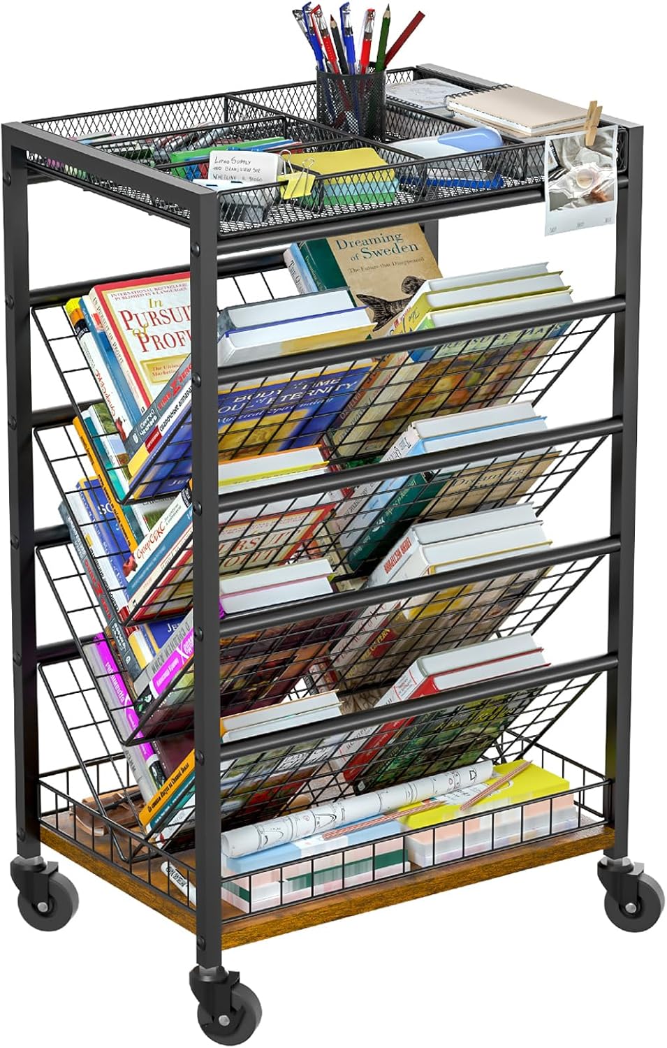 Amazon.com: 8-Tier Book Cart with Wheels for Kids, Rolling Utility Cart ...