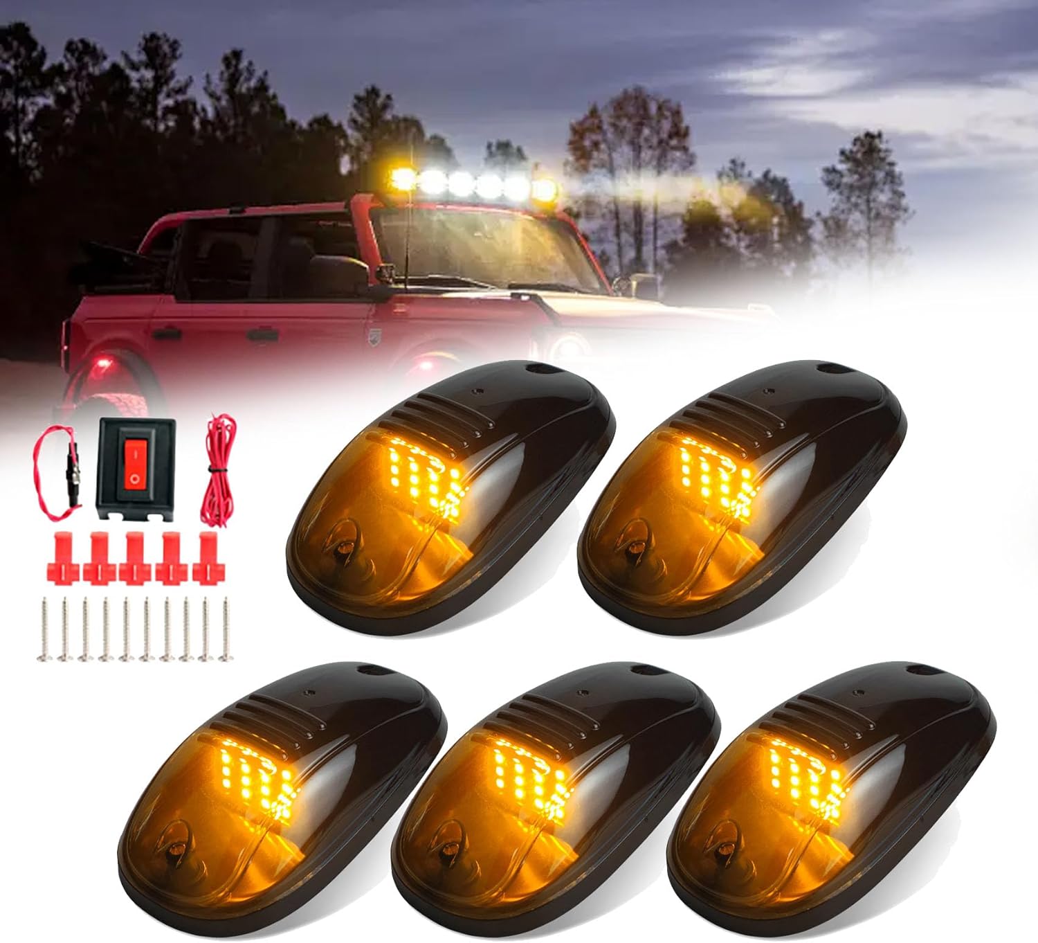Solar Powered Cab Lights, 5PCS Wireless Solar-Powered Truck Cab LED Lights Amber, No Drill Cab ...