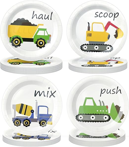 Amazon.com: ITTEBISS 48PCS Construction Plates 7" Construction Birthday ...