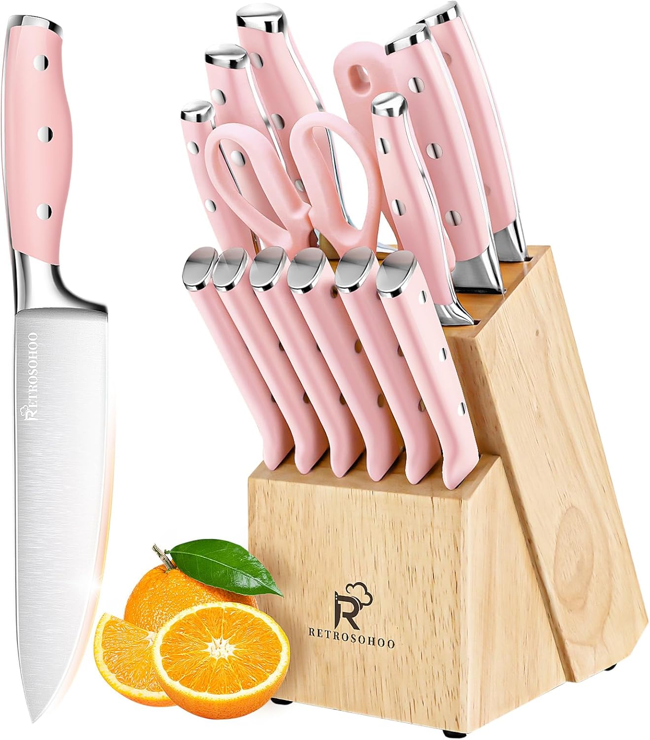 Amazon.com: 15-Piece Kitchen Chef's Knife Set with Block, High Carbon ...