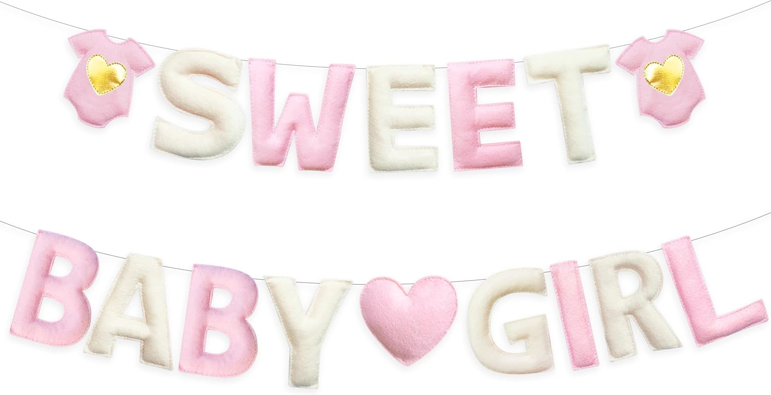 Amazon.com: Pink Baby Shower Decorations Pre-Strung Handmade Felt Sweet ...