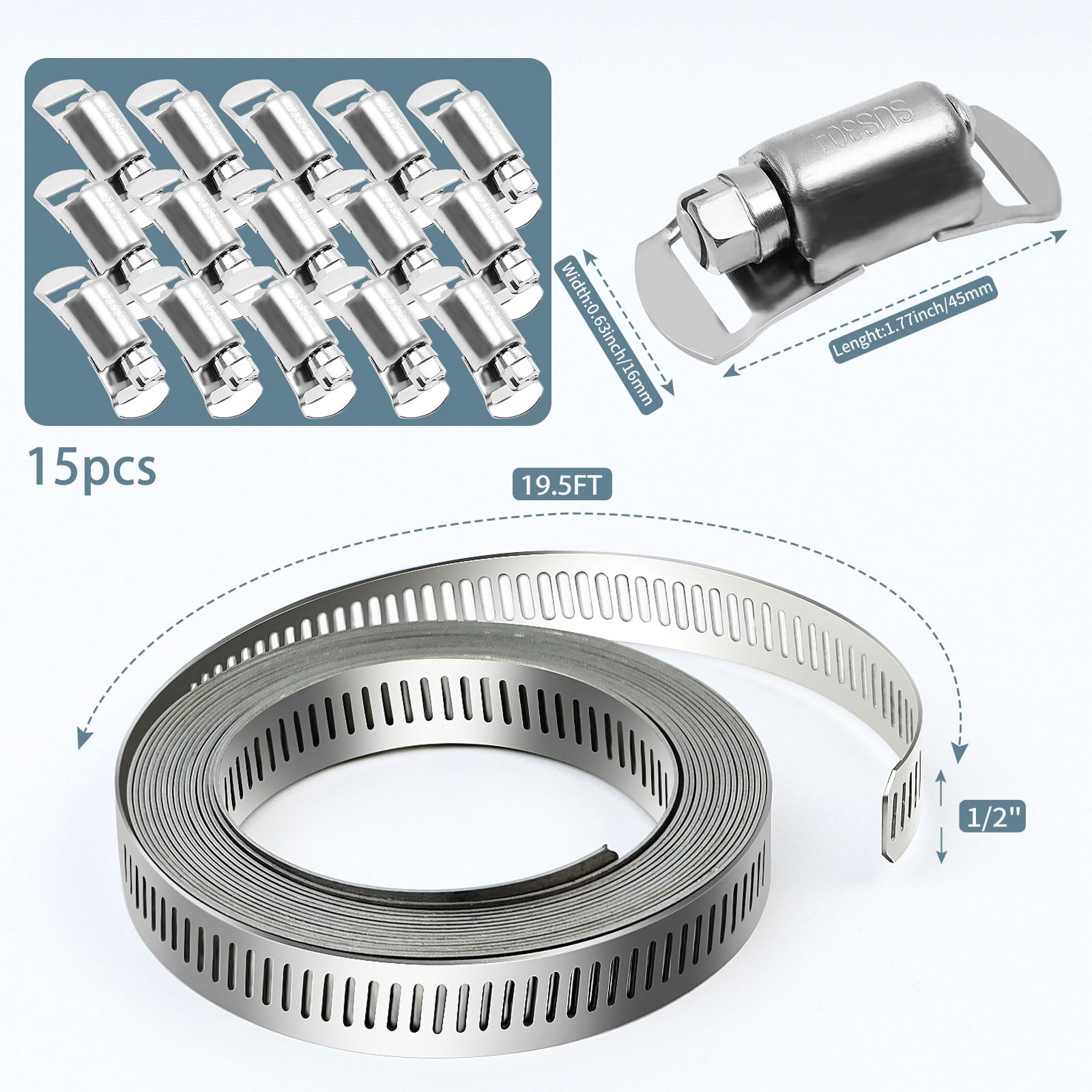 Snapklik.com : 304 Stainless Steel Hose Clamps - For DIY,Cut-To-Fit 19. ...