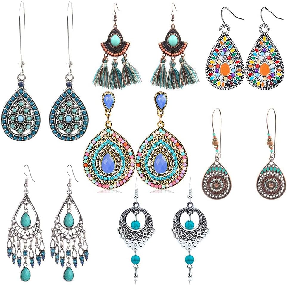 7 Pairs Bohemian Earrings Vintage Boho Earrings Dangle Drop Hook ...