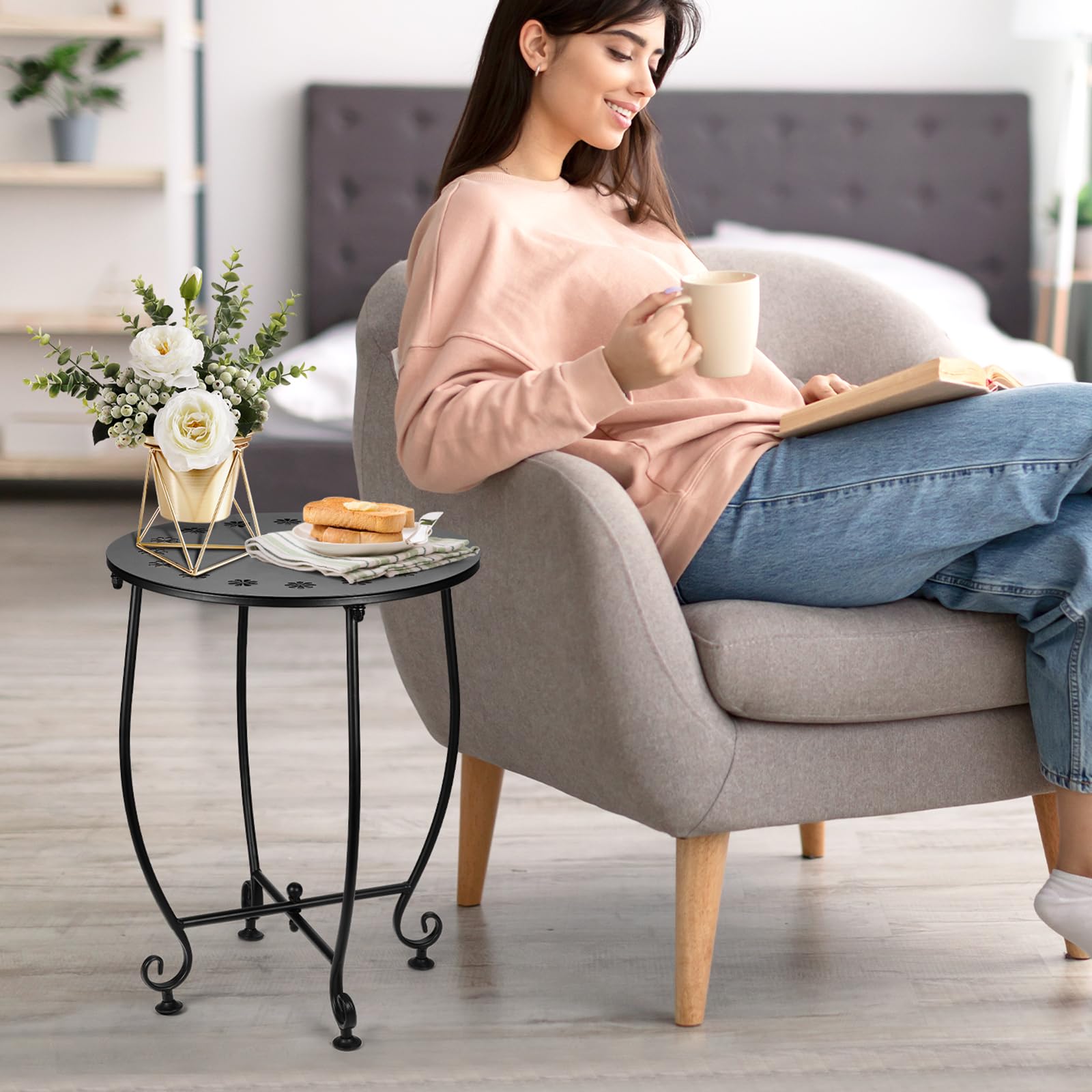 Snapklik.com : Metal Outdoor End Table, Small Patio Side Table ...