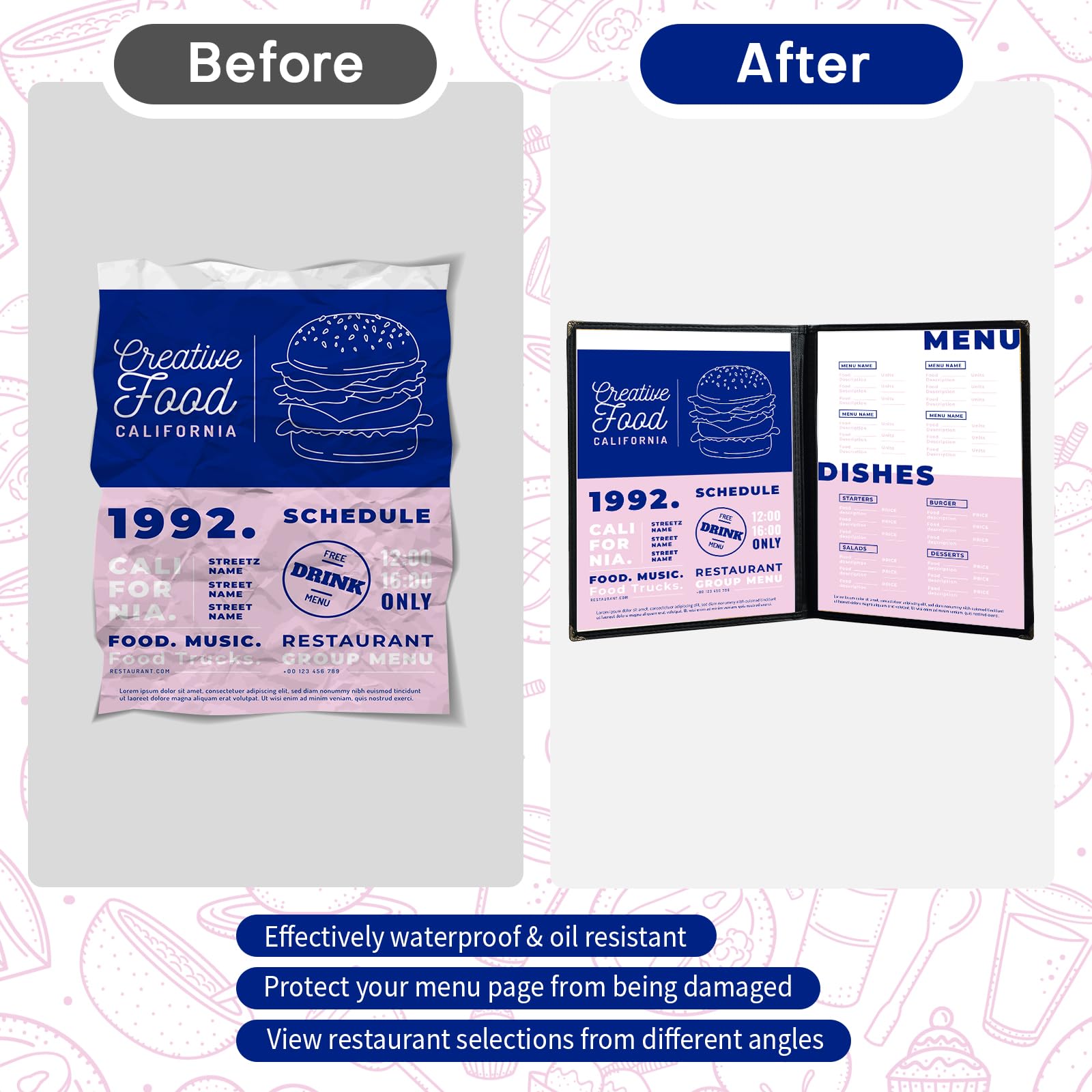 Snapklik.com : 12 Pack Menu Covers, 2 Page 4 View Transparent Menu ...