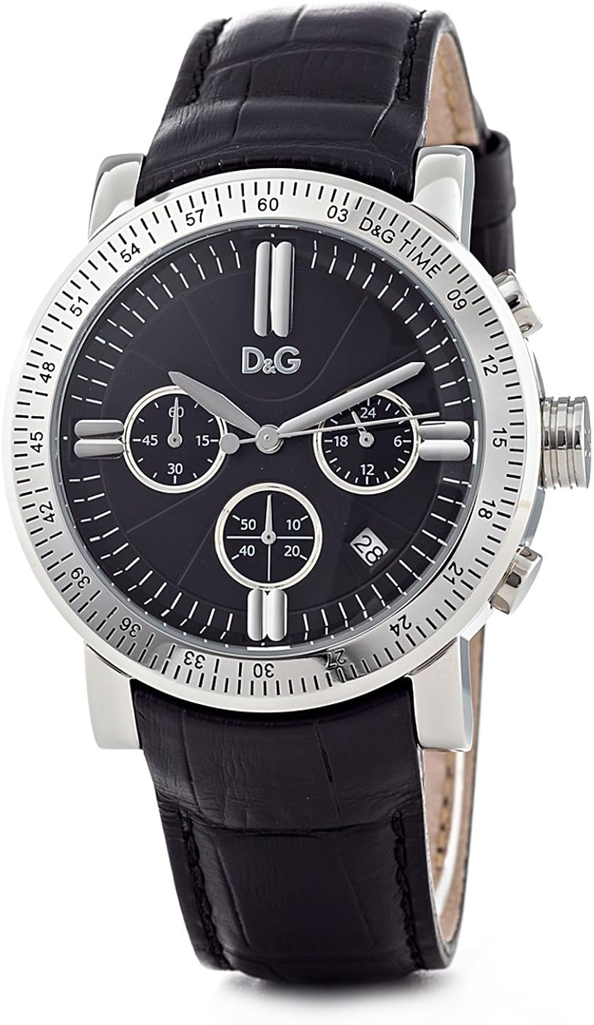 D&G Mens Watch DW0486 Genteel with Black Leather Strap and Black Dial ...
