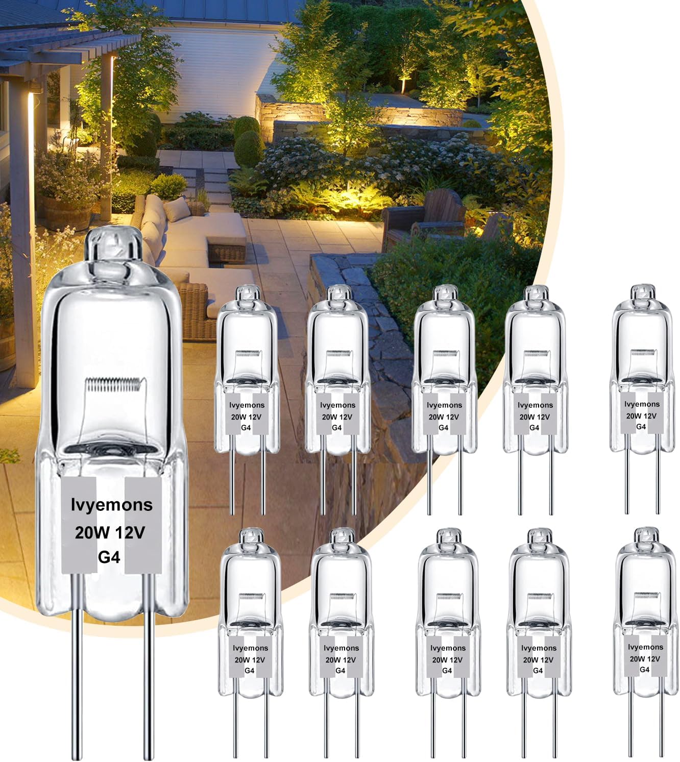 Ivyemons 20-Watt 12V JC G4 Base Halogen Lamp 20W Bi-Pin Light Bulbs ...