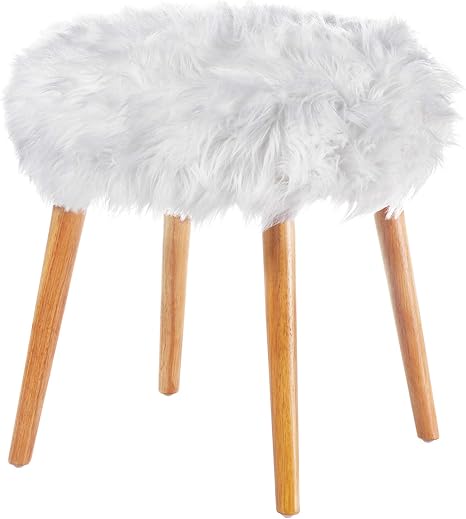 Amazon.com: Accent Plus White Faux Fur Stool 17.75x17.75x17.25 : Home ...
