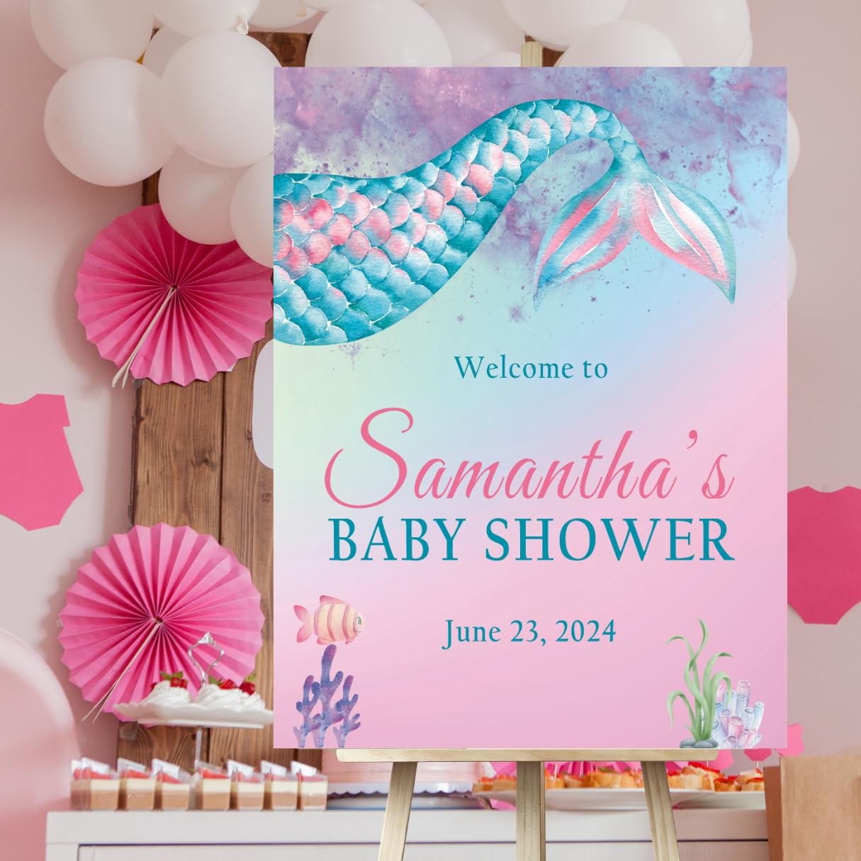 Mermaid Baby Shower Signs Personalized Welcome Sign Mosaic Board