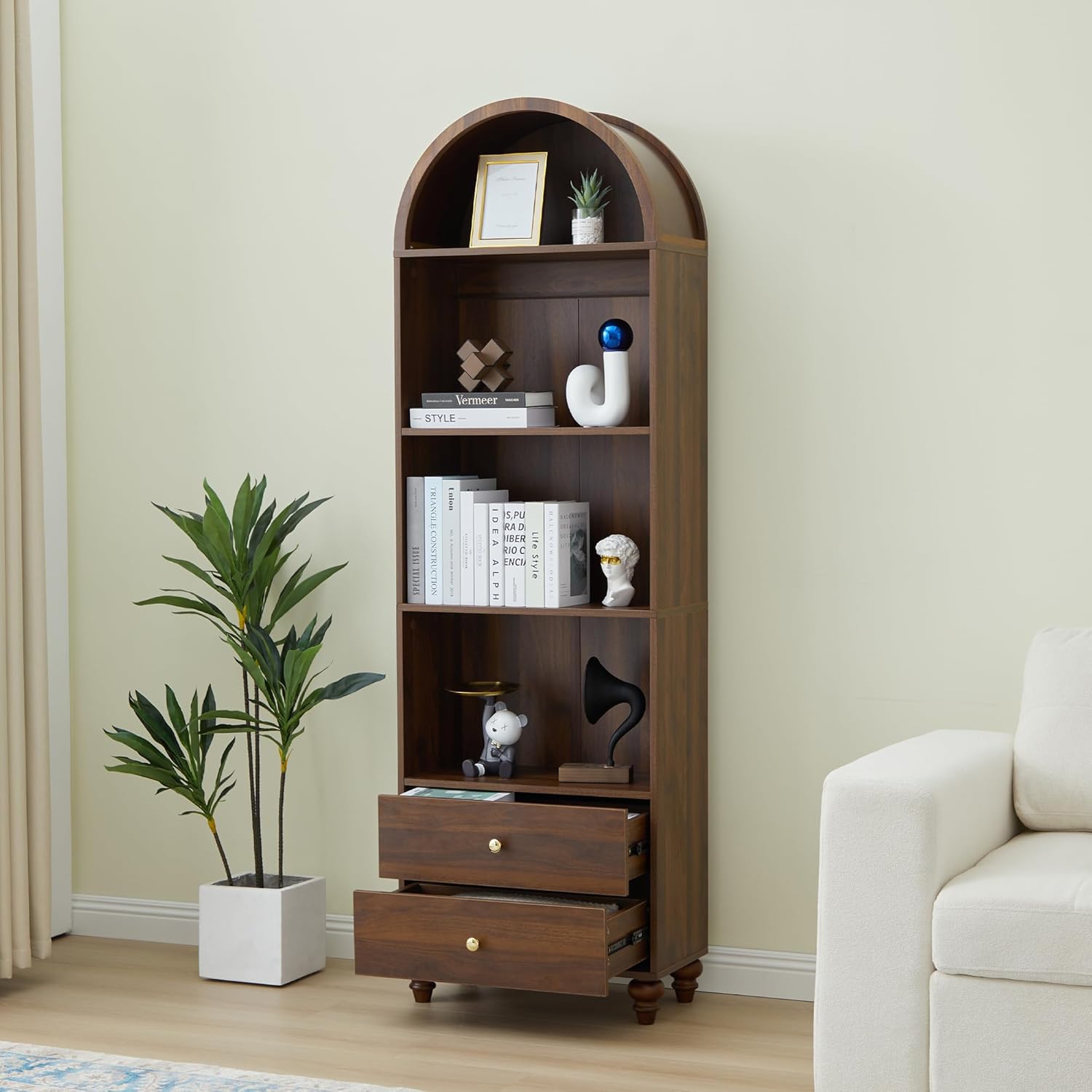 Amazon.com: YUCHIATH 75.59" H Arched Bookcase, 4-Tier Arched Cabinet ...
