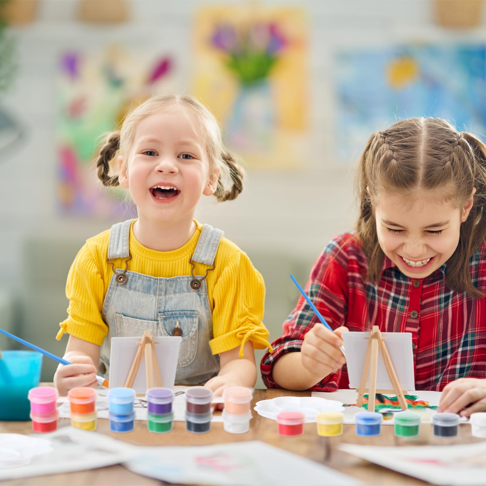 24 Set Acrylic Paint Kit Mini Canvas Panels with Wooden Easel, 12 ...