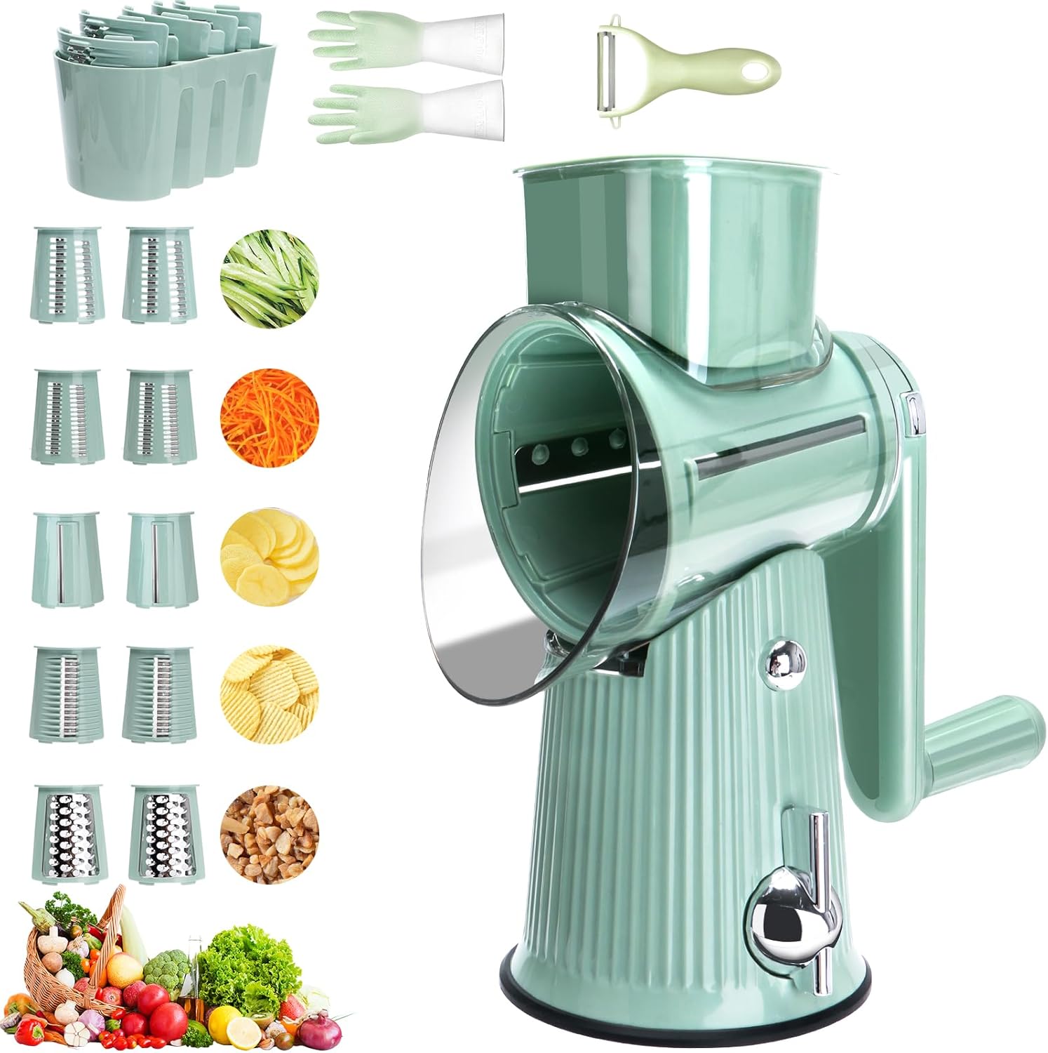 Amazon.com: MklusiveTech 5 in 1 rotary cheese grater vegetable slicer ...