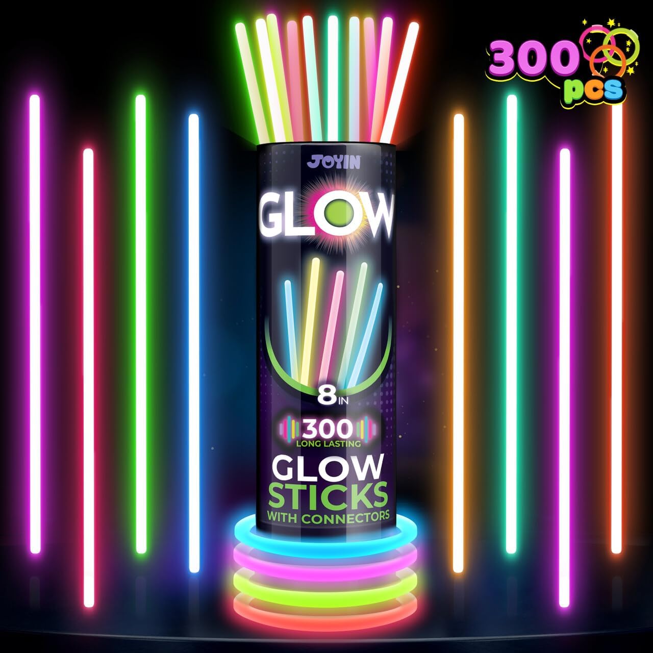JOYIN 300 stuks Glow Sticks Feestbenodigdheden, 8" (20cm) Glowsticks ...