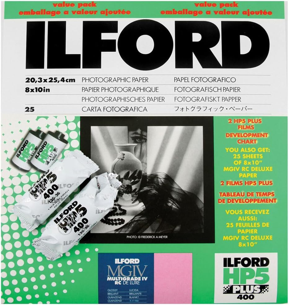 Ilford MGD B&W Paper Glossy 25 sheet Value Pack With 2 Rolls HP5 Film ...