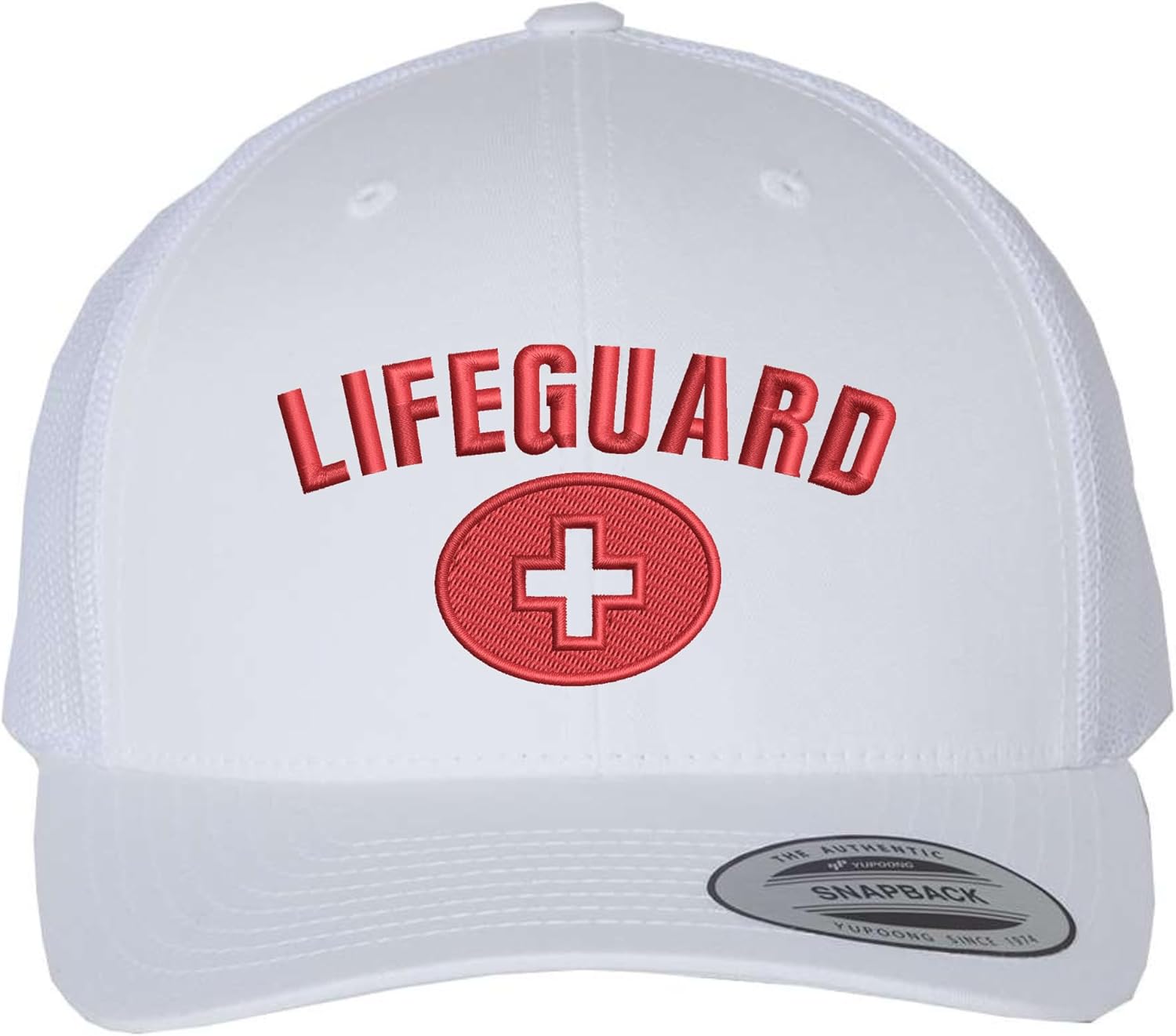 White + Lifeguard Cross Trucker Hat | Mesh Back Snapback Adjustable ...
