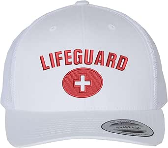 White + Lifeguard Cross Trucker Hat | Mesh Back Snapback Adjustable ...