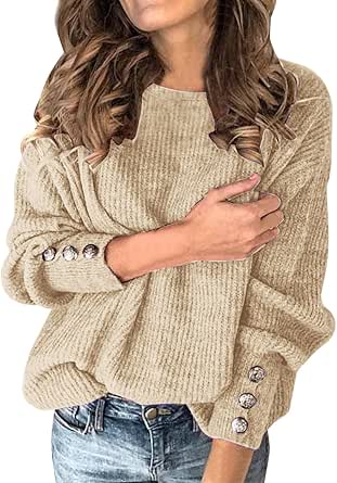 Women's Oversized Fall Sweaters Soft Crewneck Long Sleeve Knit Pullover ...
