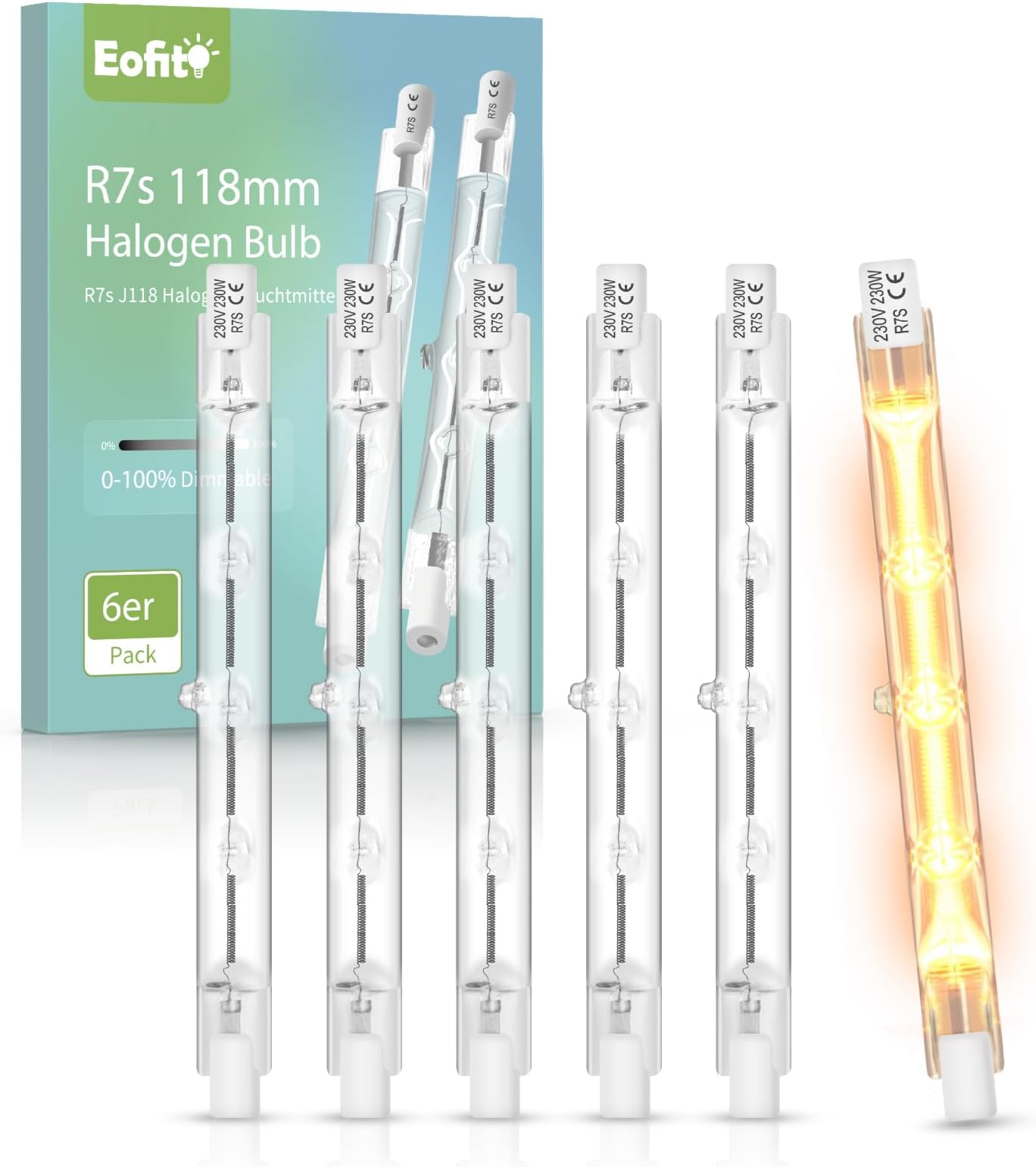 Jaenmsa R7S Halogen Leuchtmittel 118mm 200W 230V, 5er Pack Halogenstab ...