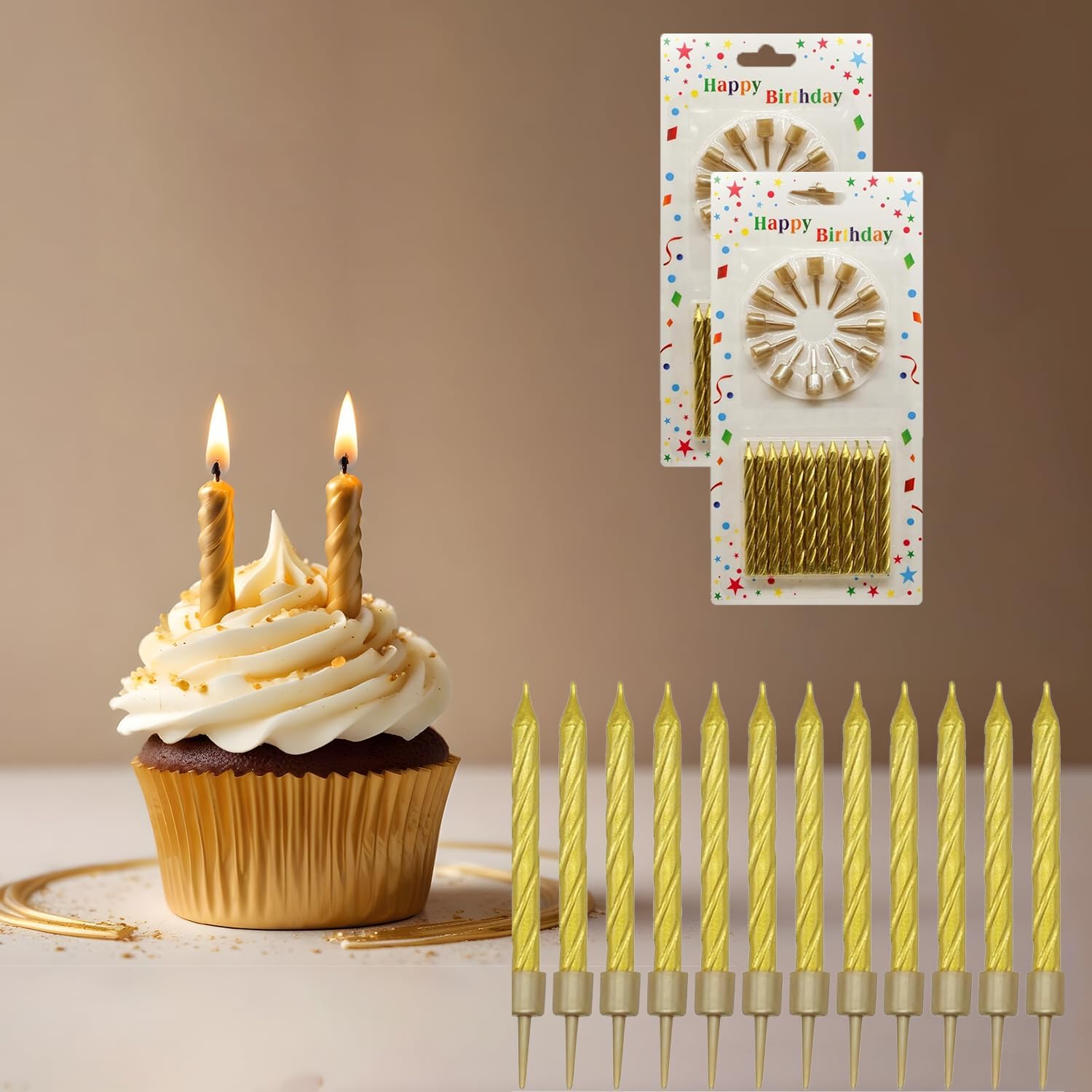 Birthday Candles, Gold Birthday Candles for Cakes, Pack of 12 Gold ...