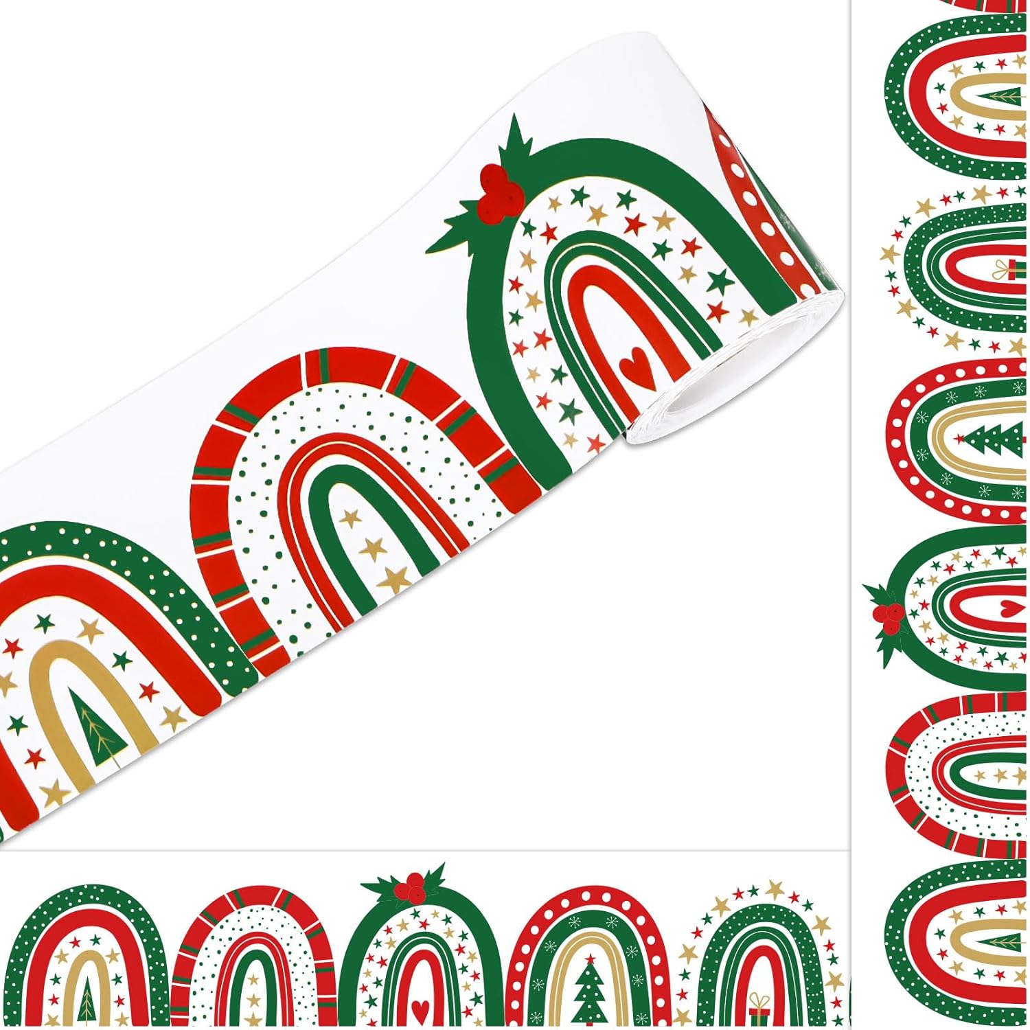 Amazon.com: Whaline 32.8ft Christmas Bulletin Board Borders Red Green ...