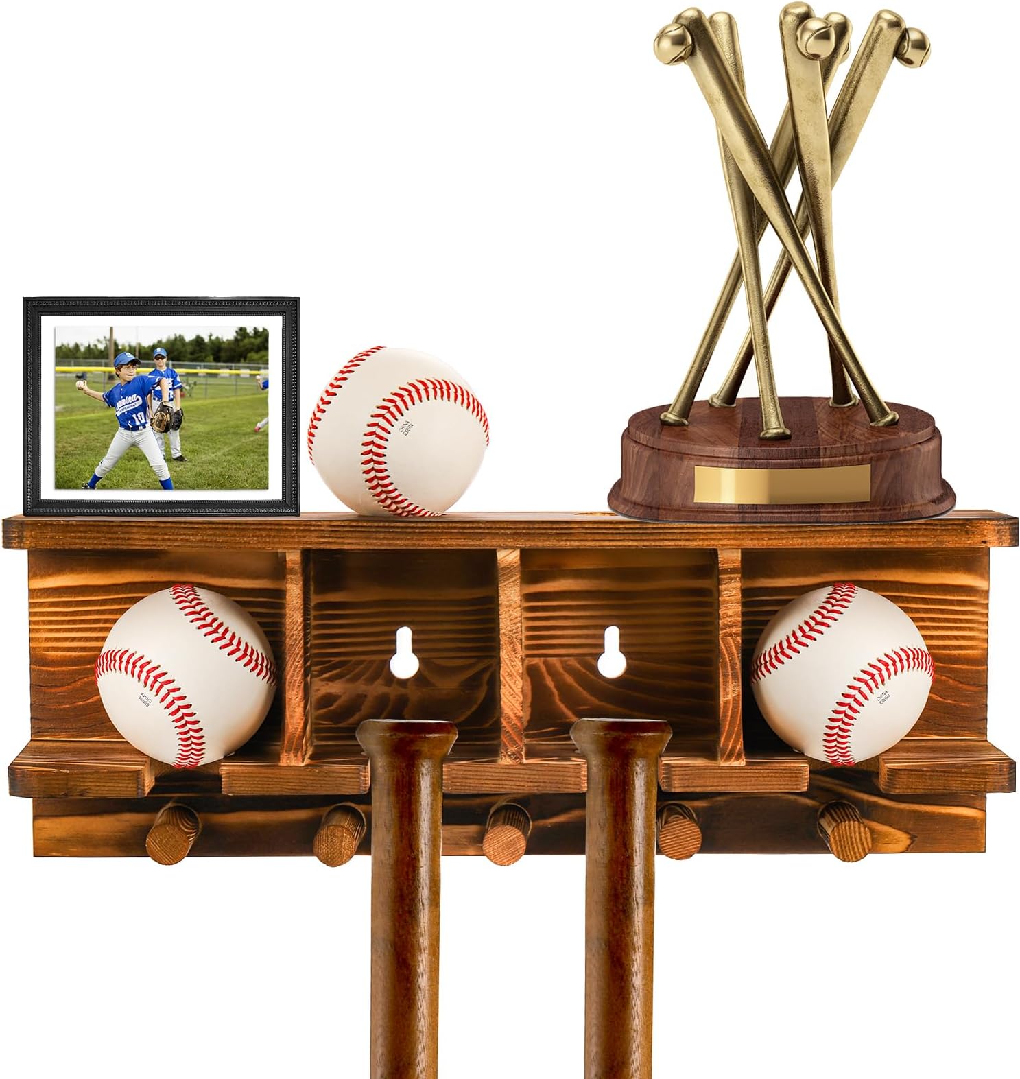 Amazon.com: Tebery Wood Baseball Bat Holder and Ball Display Shelf Wall ...