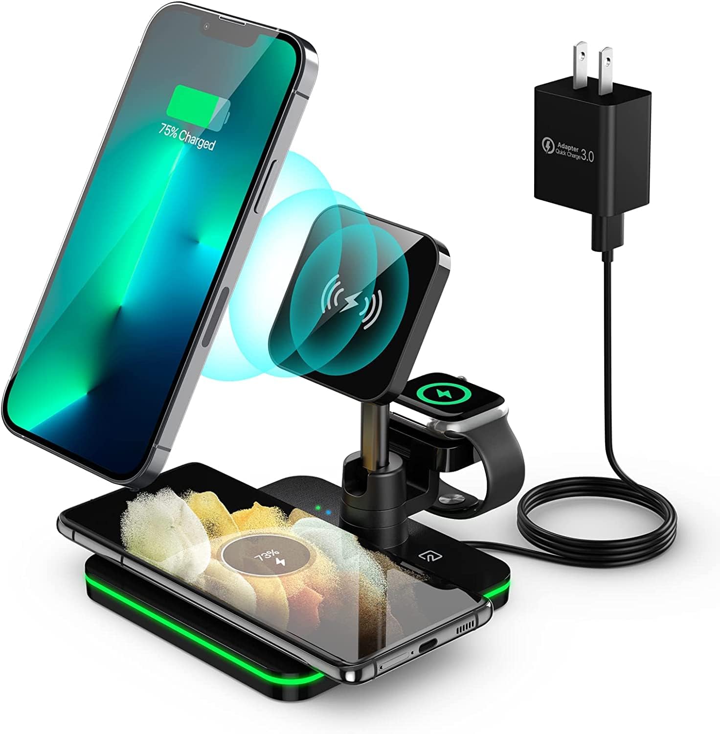 Amazon.com: TYLT Folio Trio | 3-in-1 Magnetic Foldable Charger Stand, 15W Fast Wireless Charging ...