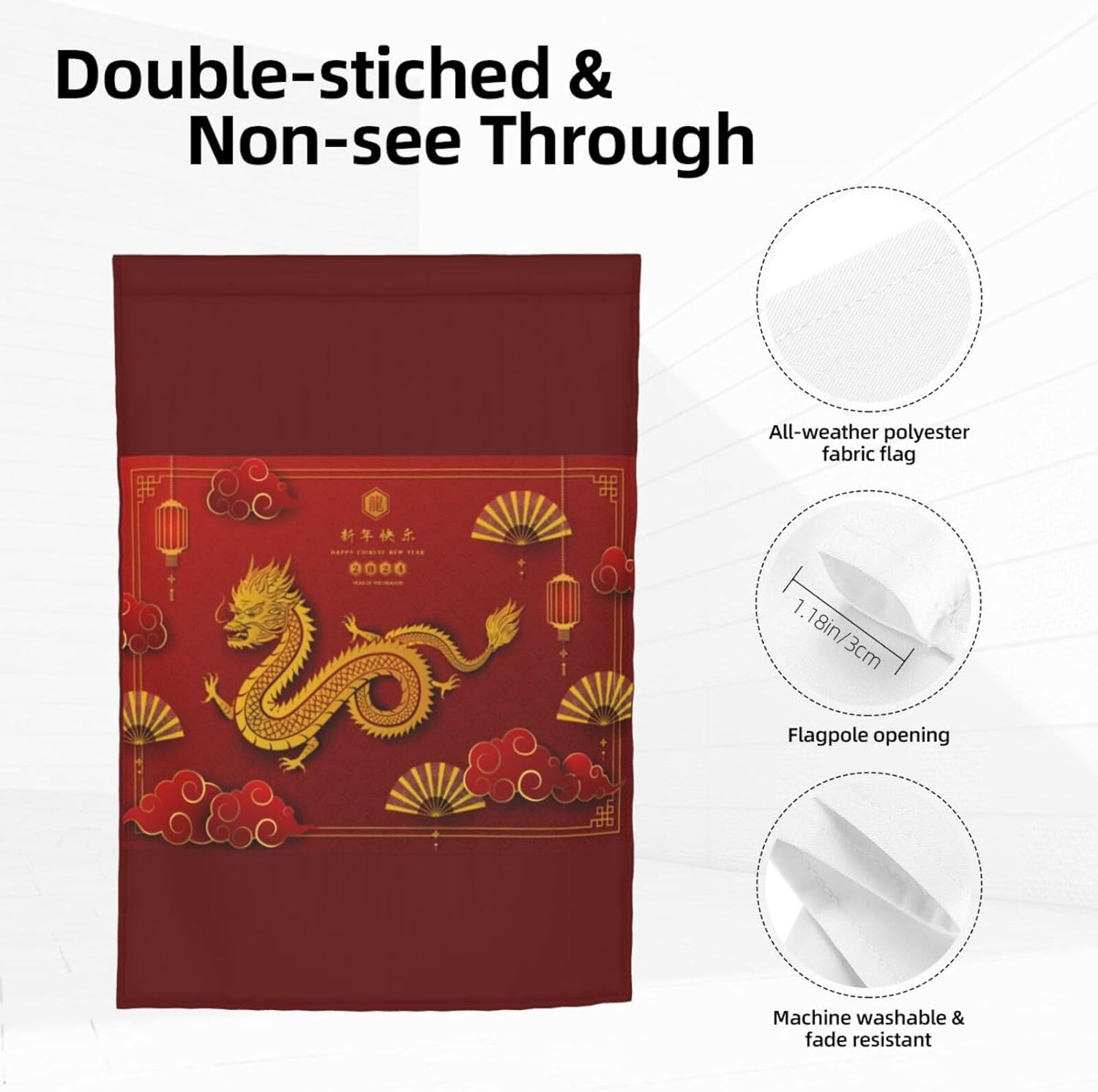 Banderas de Año del Dragón 2024 Feliz Año Nuevo Chino Bandera de Jardín ...