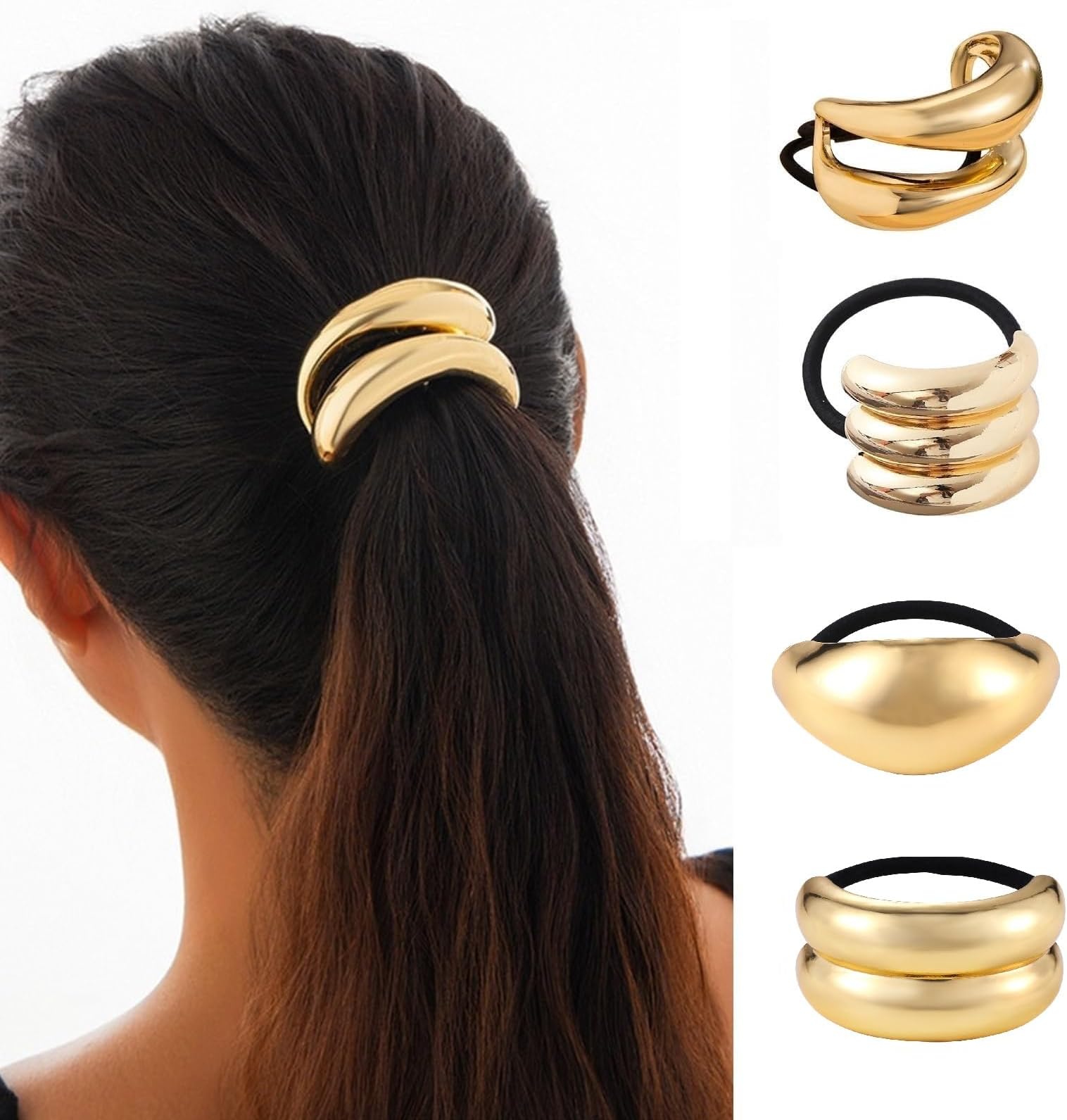 Amazon.com : 4 PCS Metal Circle Ponytail Hair Cuff Elastic Hair Ties ...
