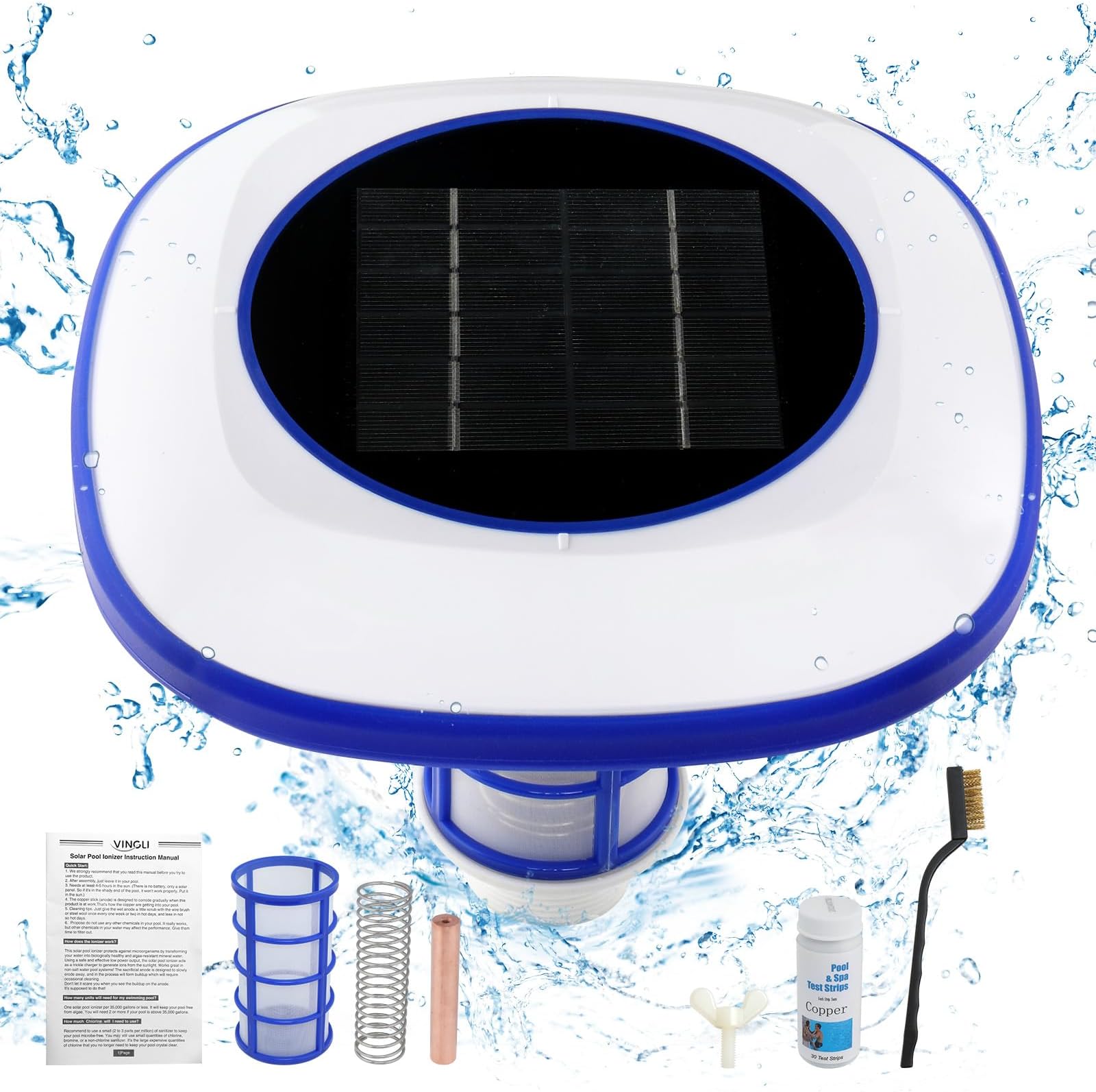 Amazon.com : VINGLI Solar Powered Pool Ionizer,Copper-Based Water Care ...