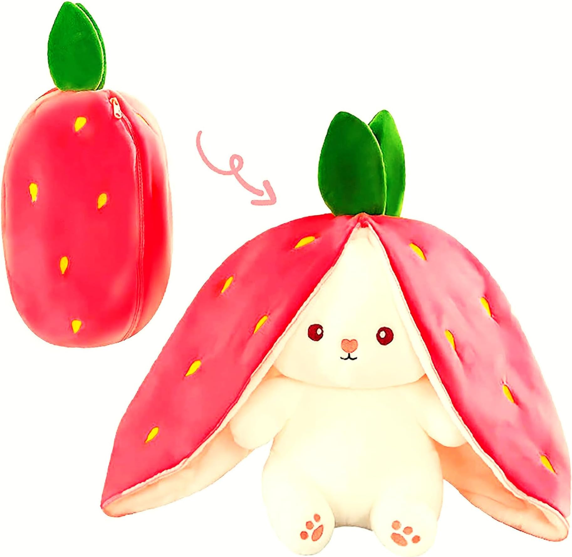 Tahera Reversible Carrot Strawberry Bunny Plush Toy - Cute & Versatile ...