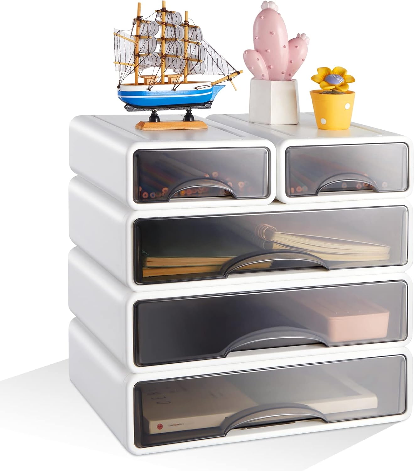 Amazon.com : 5 Pcs Desk Storage Box Drawers Desk Stackable Office ...