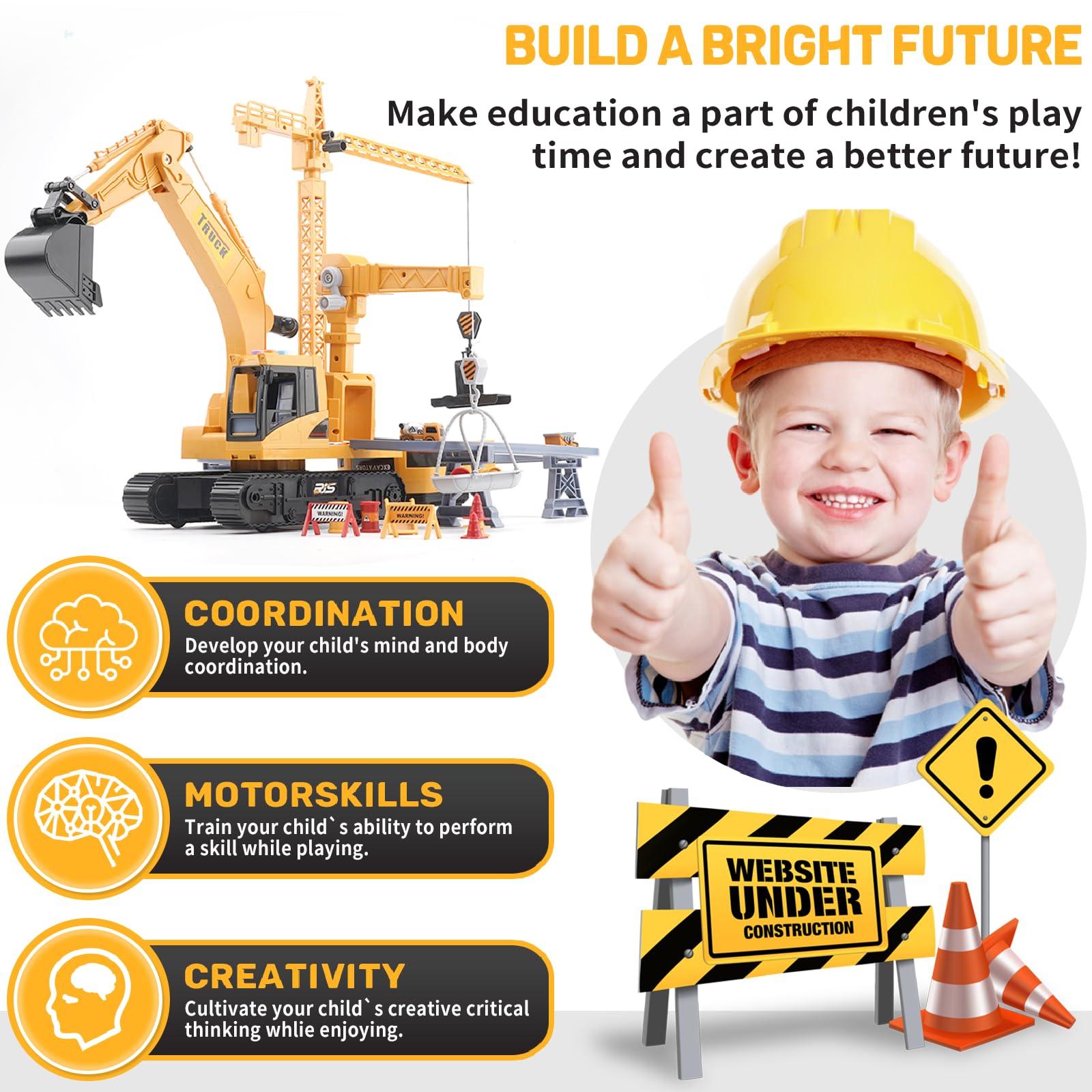 VELIYAKA Construction Vehicles Toy for Boys, 2 in 1 Engineering ...