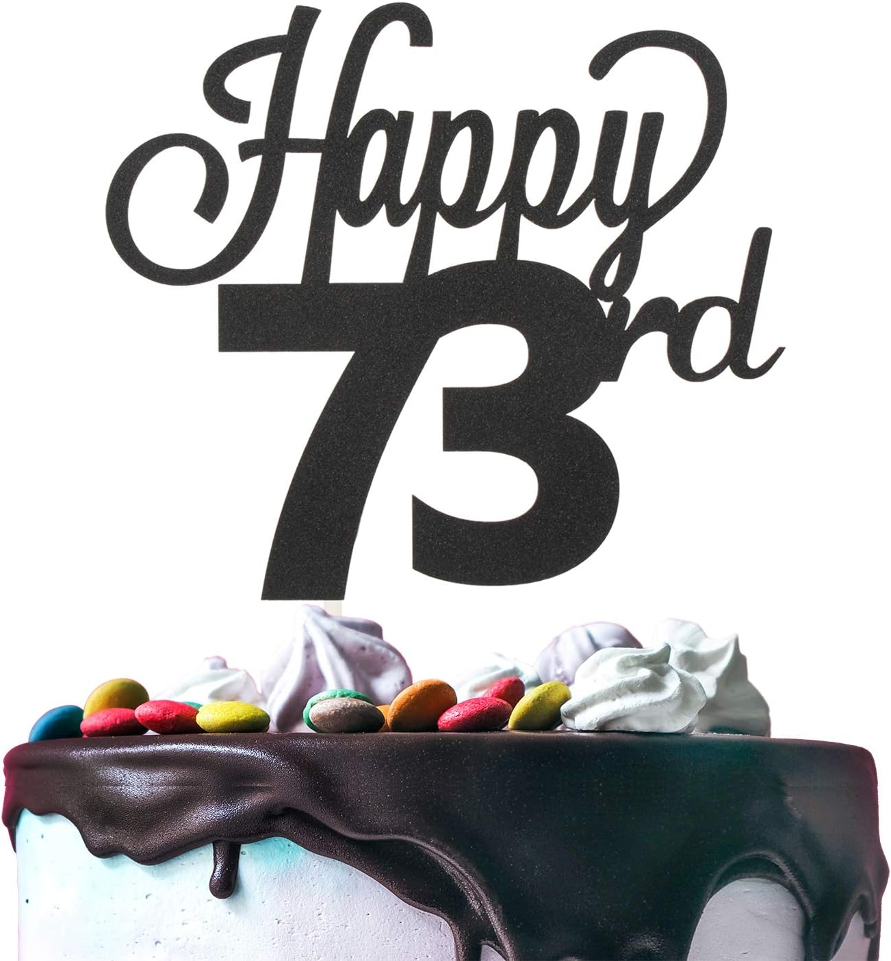 Amazon.com: LINGTEER Happy 73rd Birthday Black & Glitter Cake Topper ...