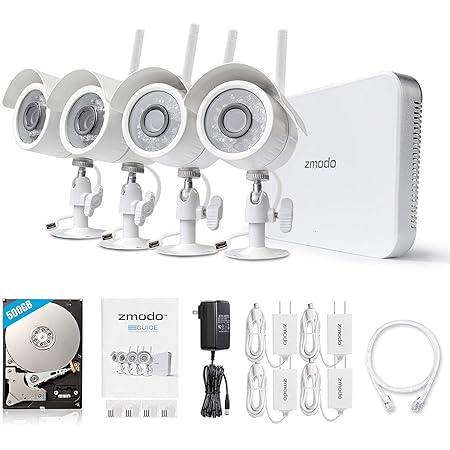Amazon.com: Zmodo 4CH WiFi Security Camera System 500GB Hard Drive, 4 x ...