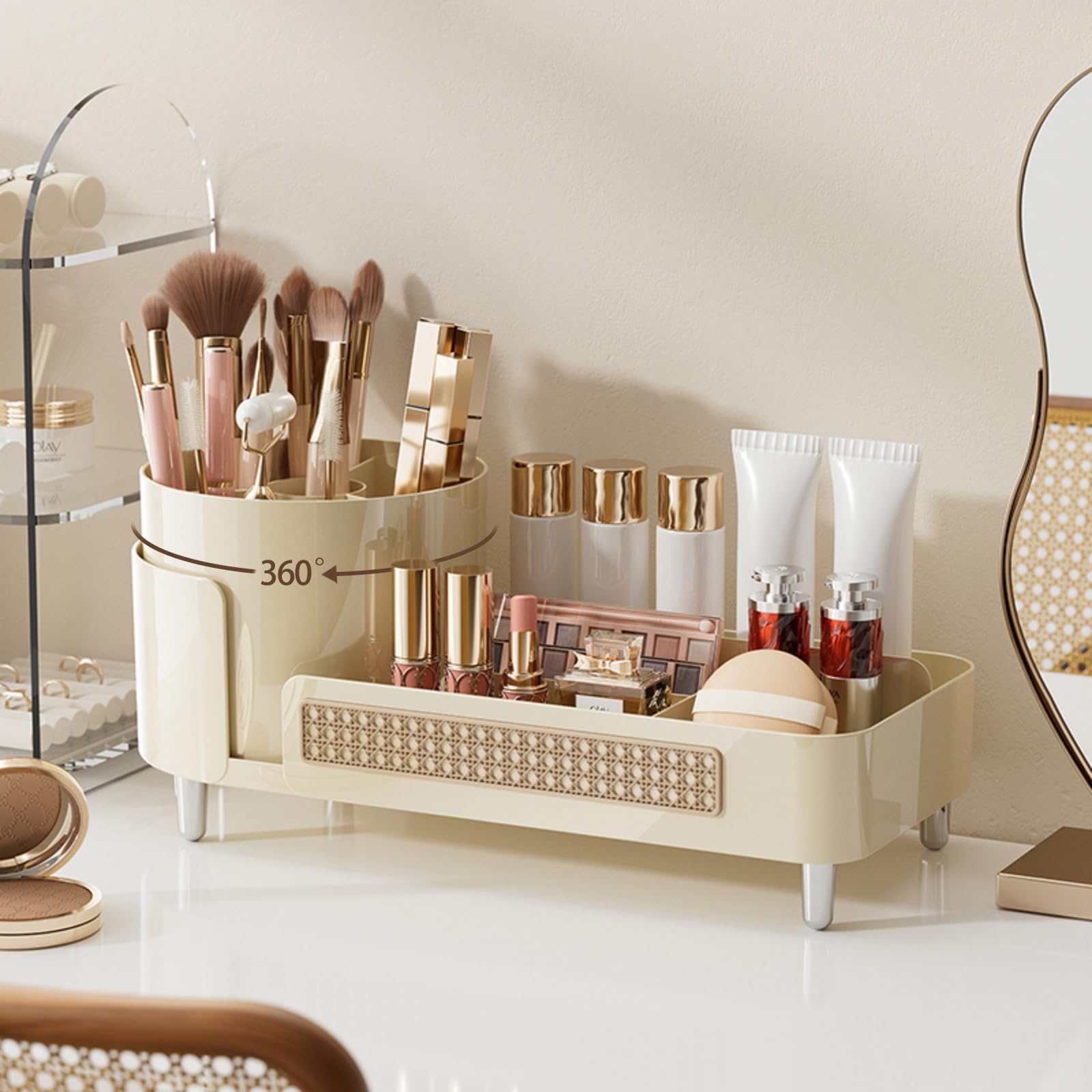 Amazon.com: Rotating Makeup Organizer for Vanity with Brush Holder ...