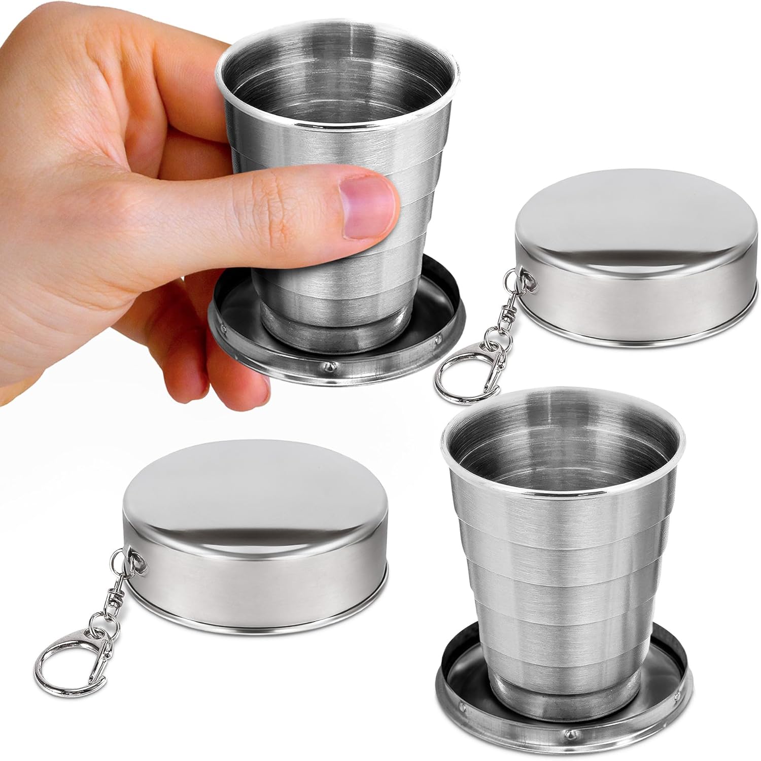 Collapsible Shot Glass with Lid - 2.5Oz (75ml) Stainless Steel Travel ...