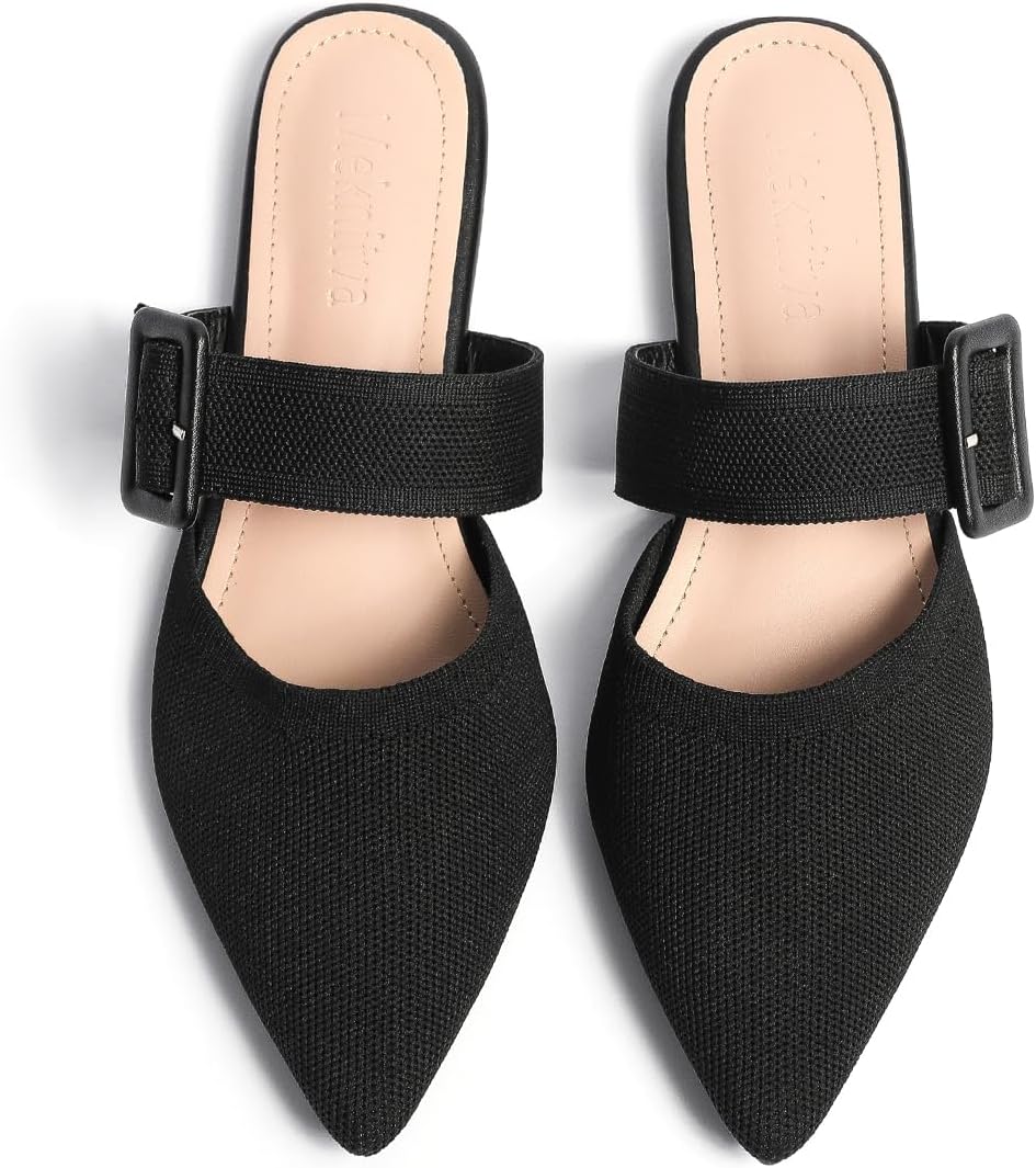 Amazon.com | Meknitva Pointed Toe Mules For Women Flats，Slip On Mules ...
