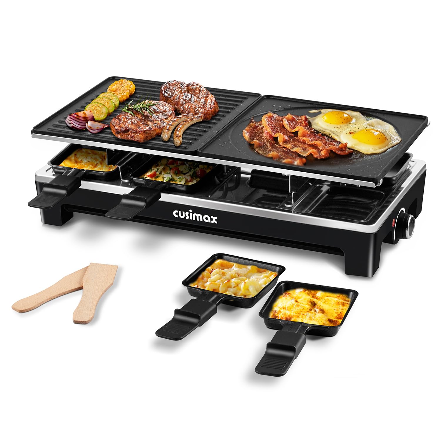 Amazon.com: CUSIMAX Raclette Grill, Electric Grill, Reversible 2 in 1 ...